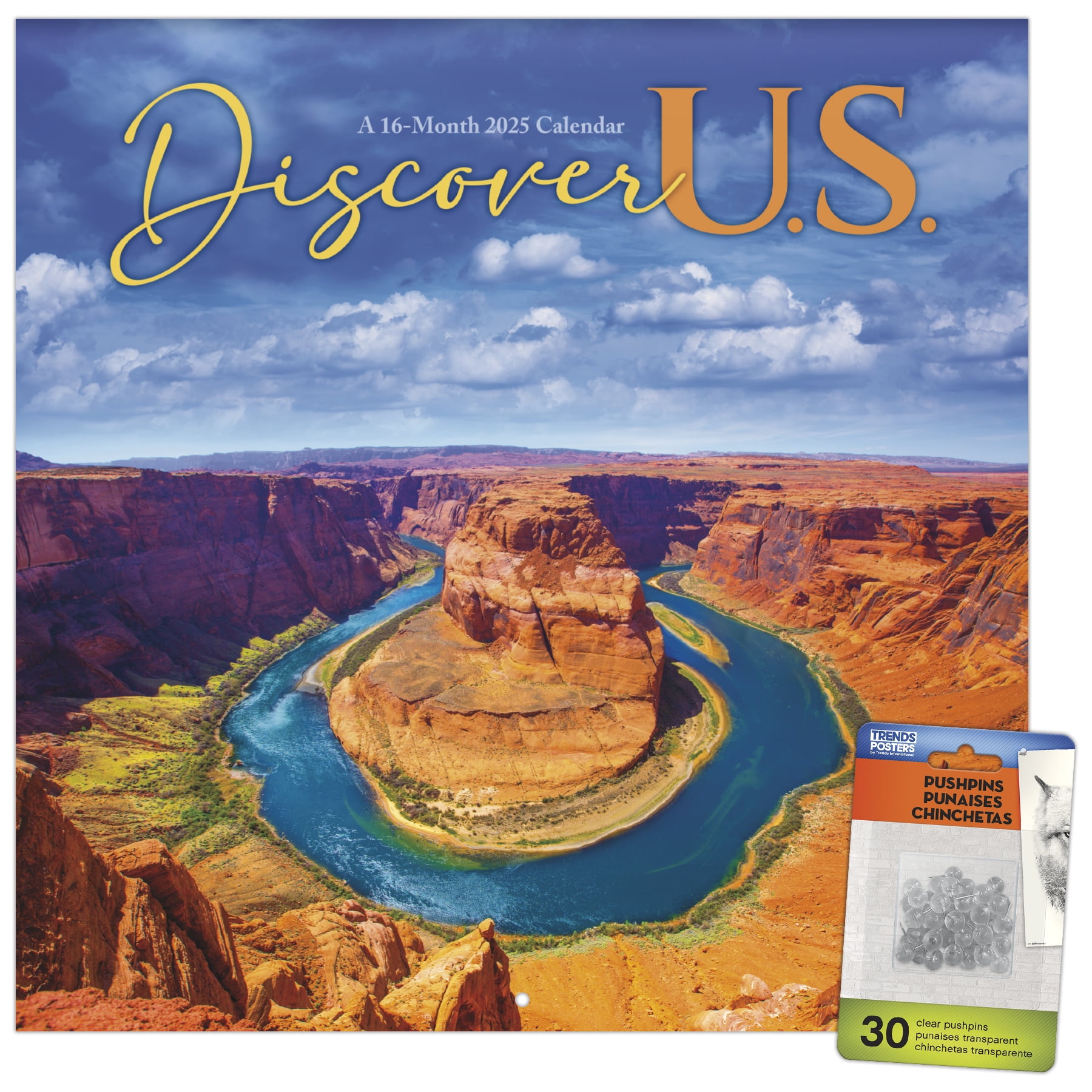 Trends International 2025 Discover U.S. Wall Calendar & Push Pins ...