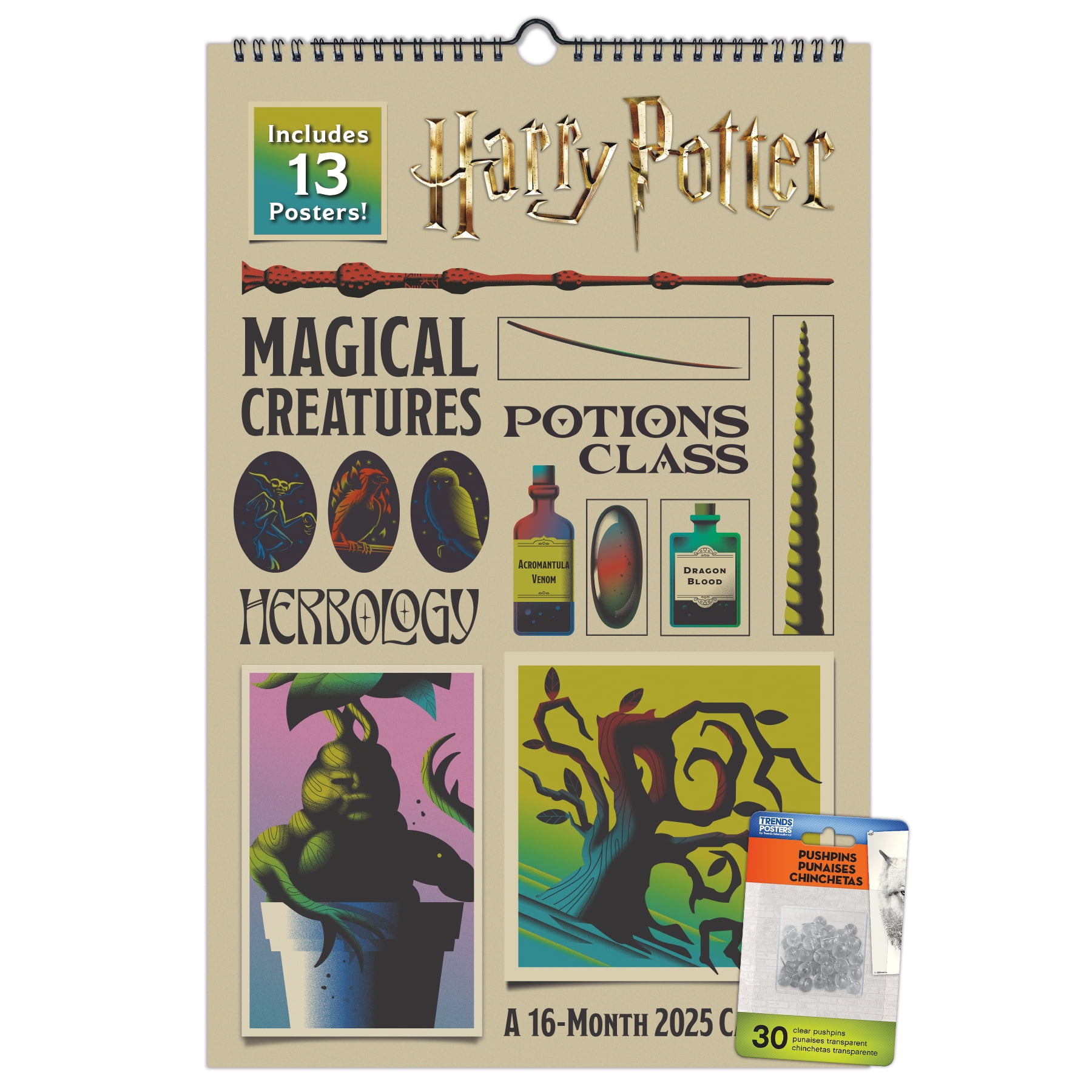 Trends International 2025 Harry Potter Oversized Calendar & Push Pins ...