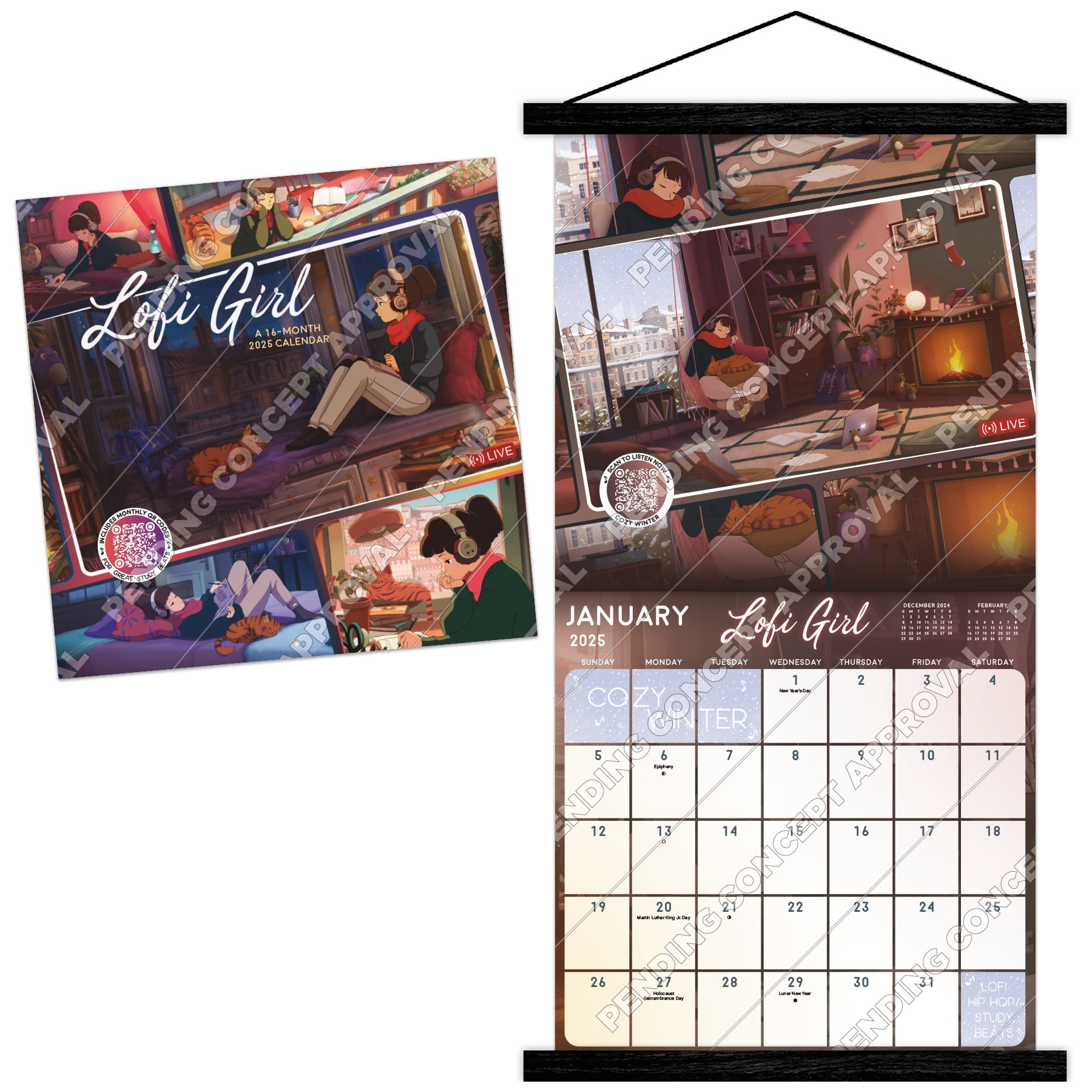 Trends International 2025 Lofi Girl Wall Calendar & Magnetic Frame ...
