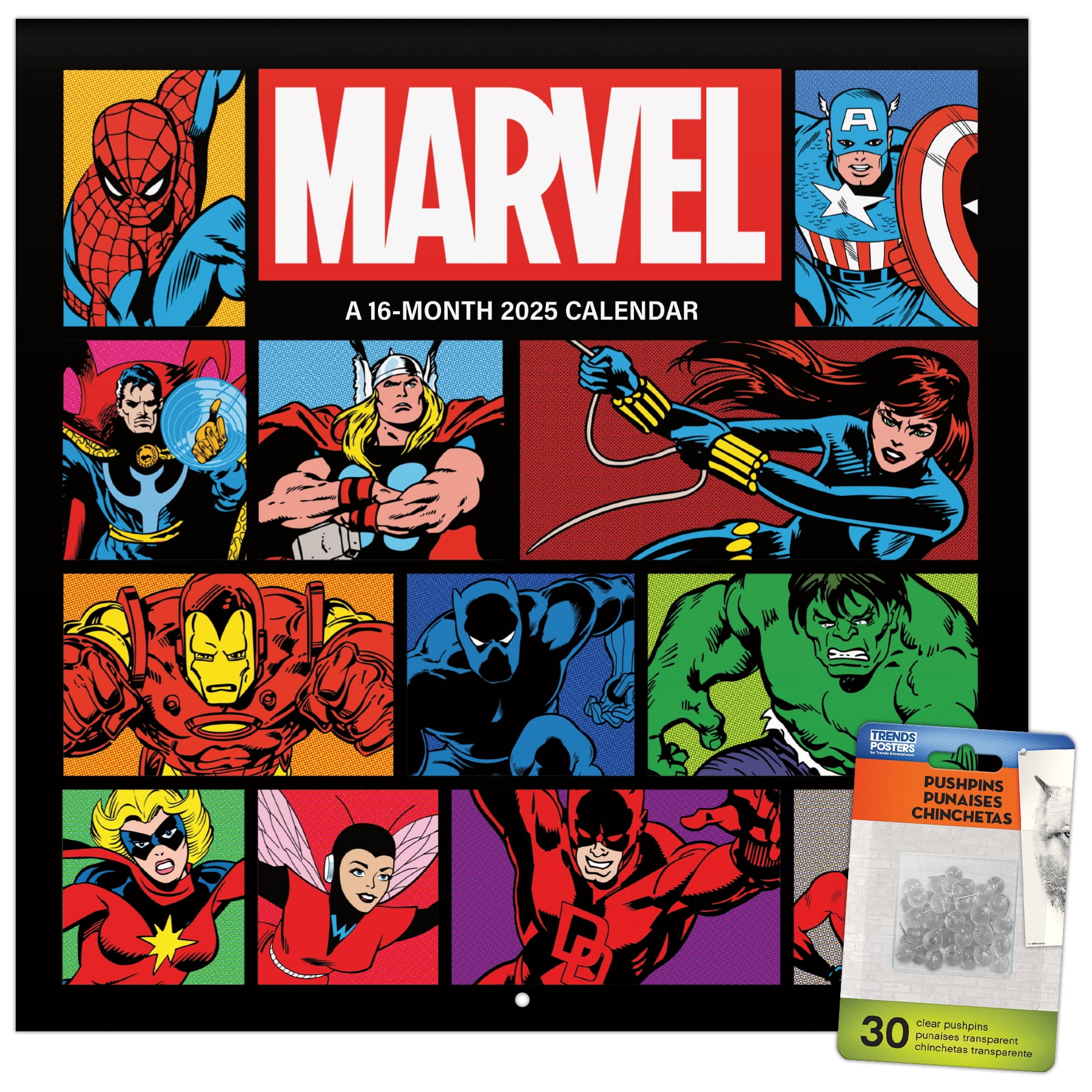 Trends International 2025 Marvel Comics Wall Calendar & Push Pins ...