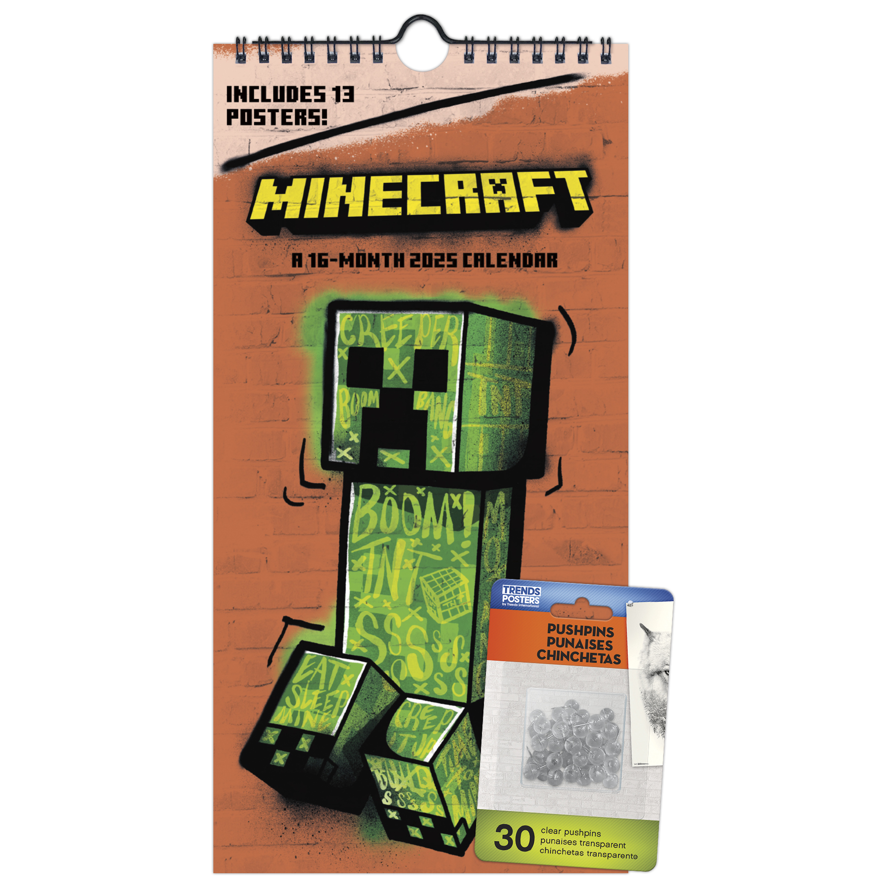 Trends International 2025 Minecraft Mini Poster Calendar & Push Pins ...