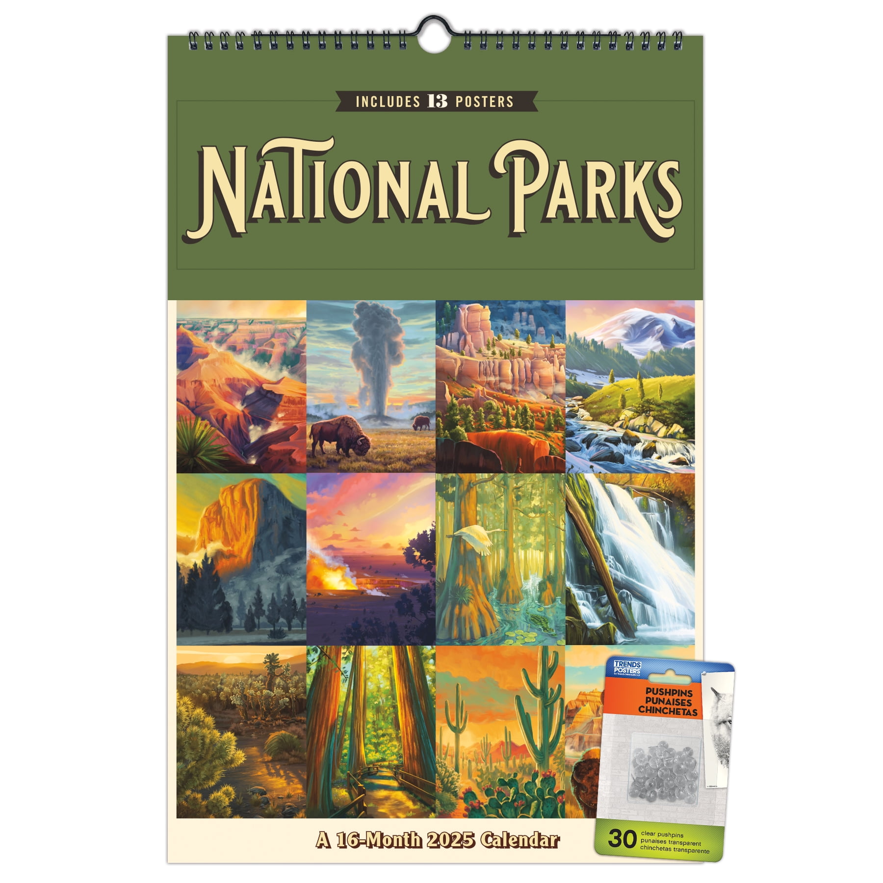 Trends International 2025 National Parks Oversized Calendar & Push Pins ...