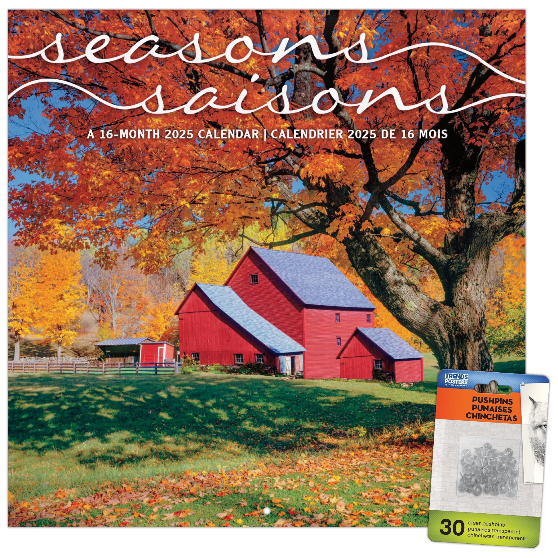 Trends International 2025 Seasons Wall Calendar & Push Pins - Walmart.com