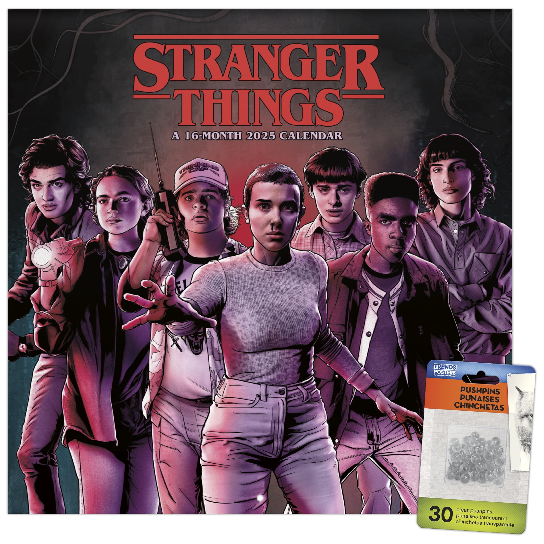 Trends International 2025 Stranger Things Wall Calendar & Push Pins ...
