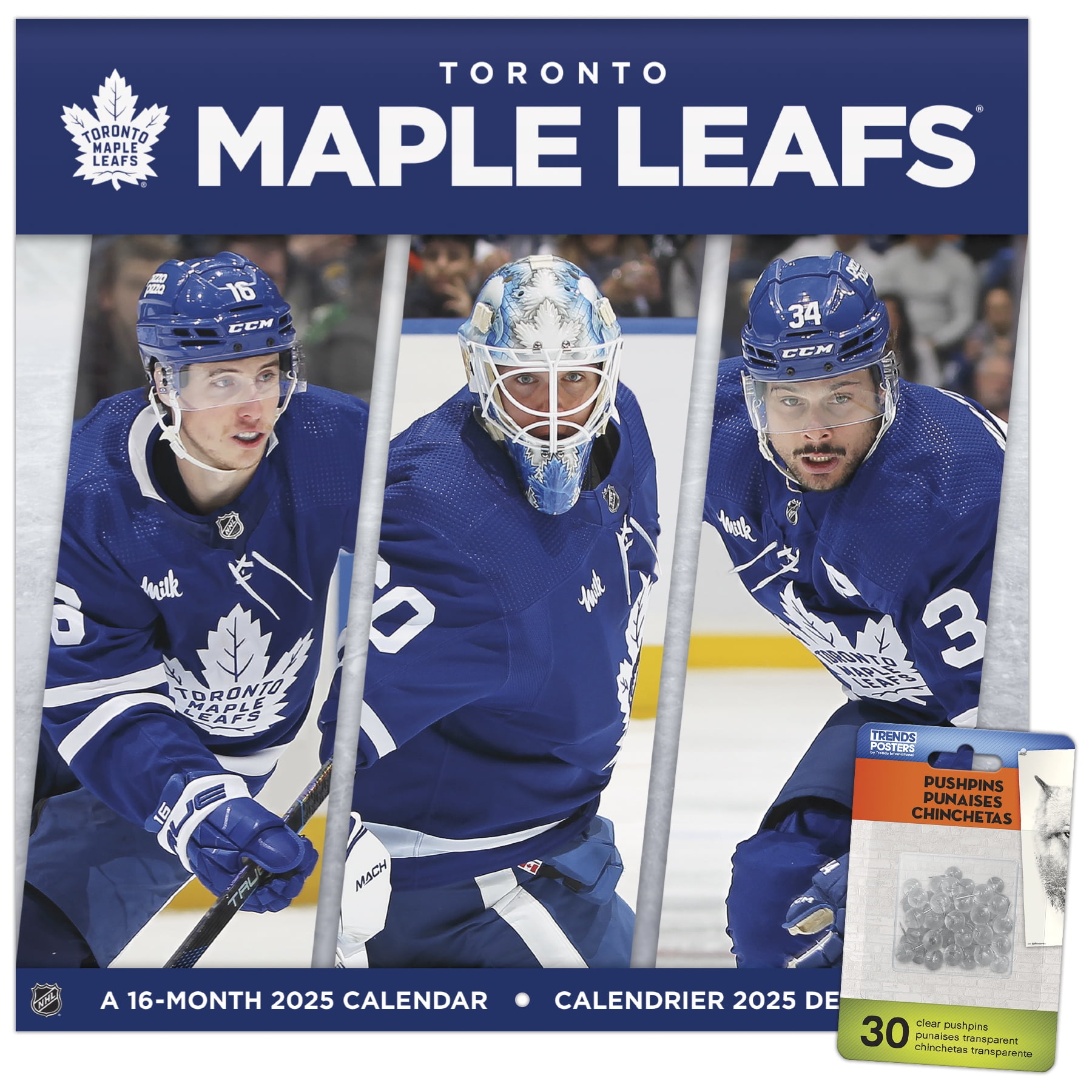 Trends International 2025 Toronto Maple Leafs Wall Calendar & Push Pins ...