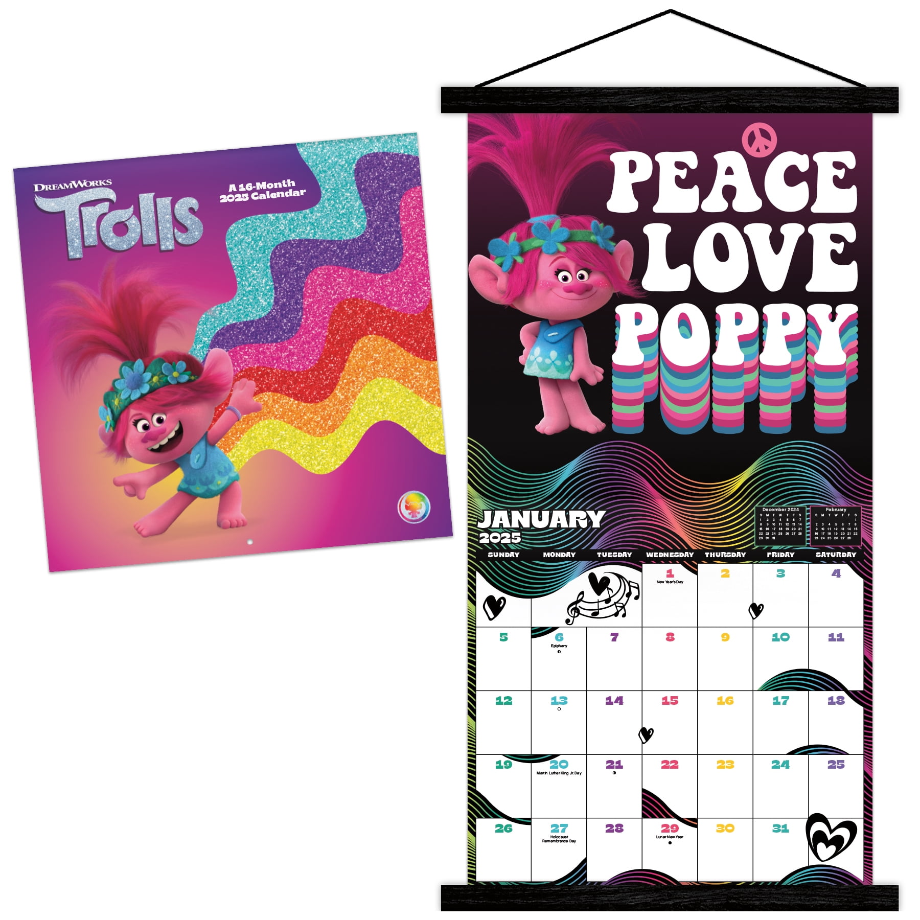 Trends International 2025 Trolls Wall Calendar & Magnetic Frame ...