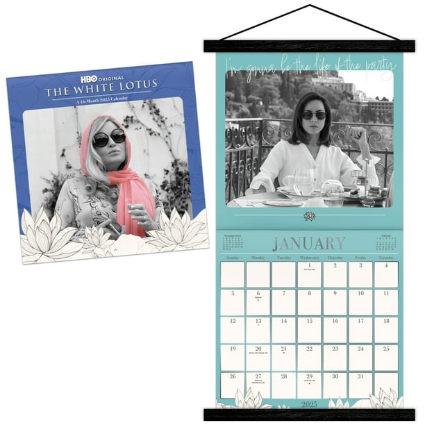Trends International 2025 White Lotus Wall Calendar & Magnetic Frame ...