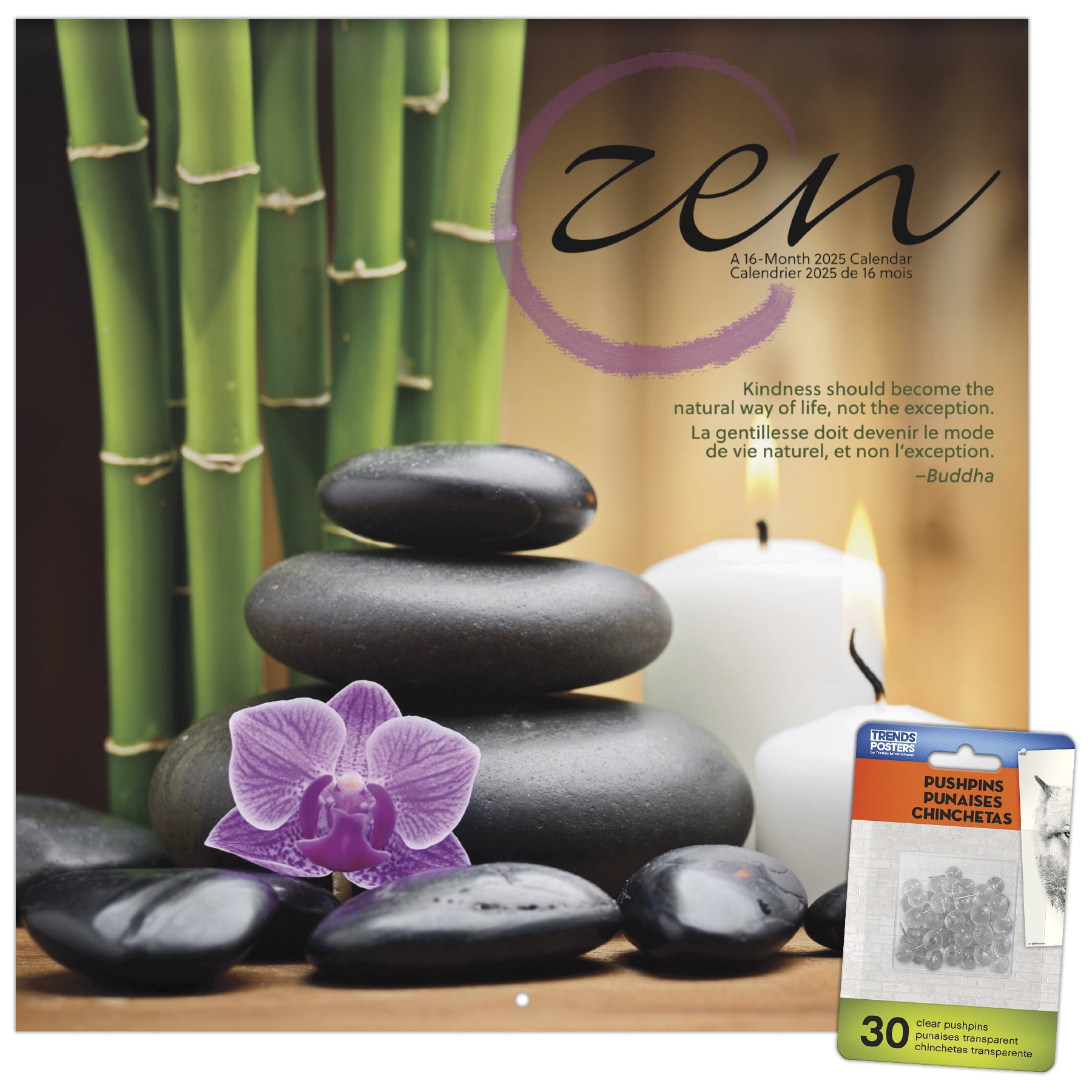 Trends International 2025 Zen Wall Calendar & Push Pins - Walmart.com