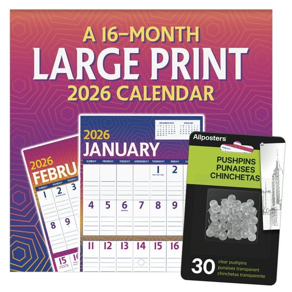 Trends International 2026 Large Print Mini Wall Calendar & Push Pins ...