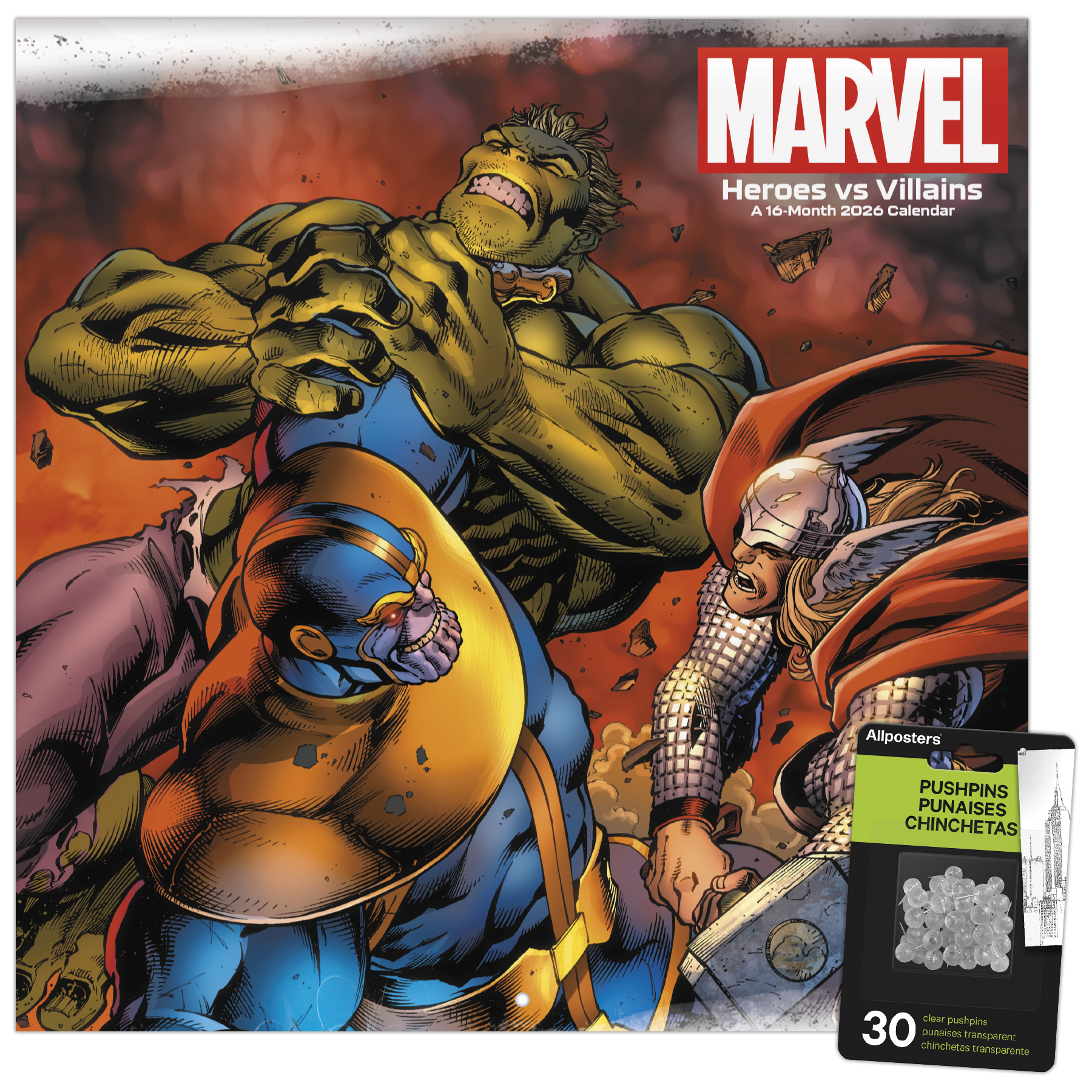 Trends International 2026 Marvel Heroes vs Villains Wall Calendar ...