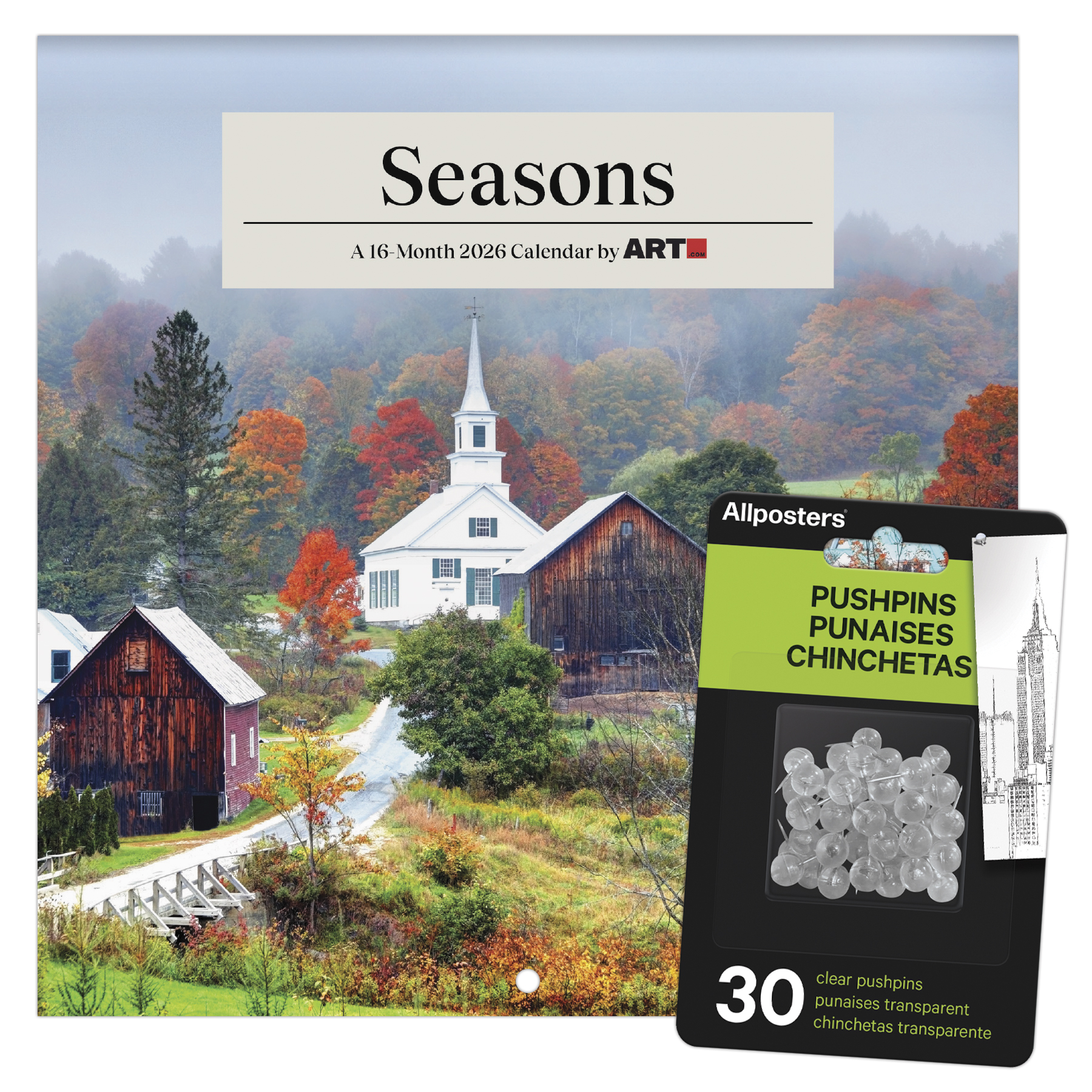 Trends International 2026 Seasons Mini Wall Calendar & Push Pins ...