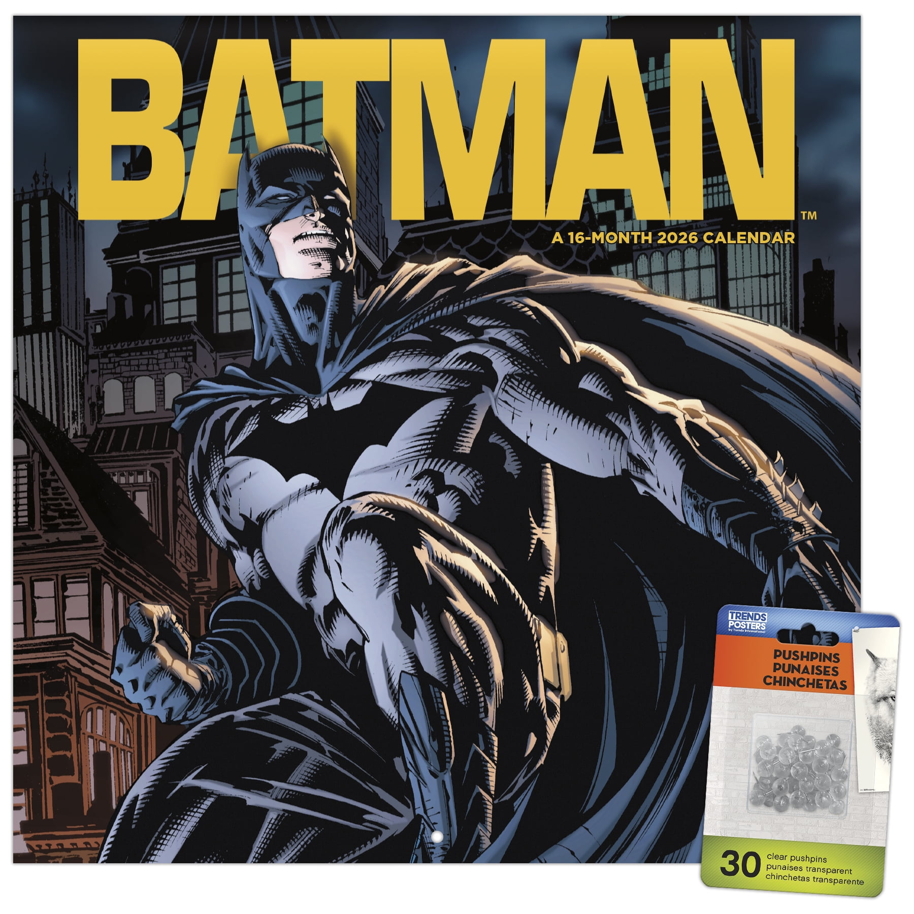 Trends International 2026 The Batman - Comic Wall Calendar & Push Pins ...