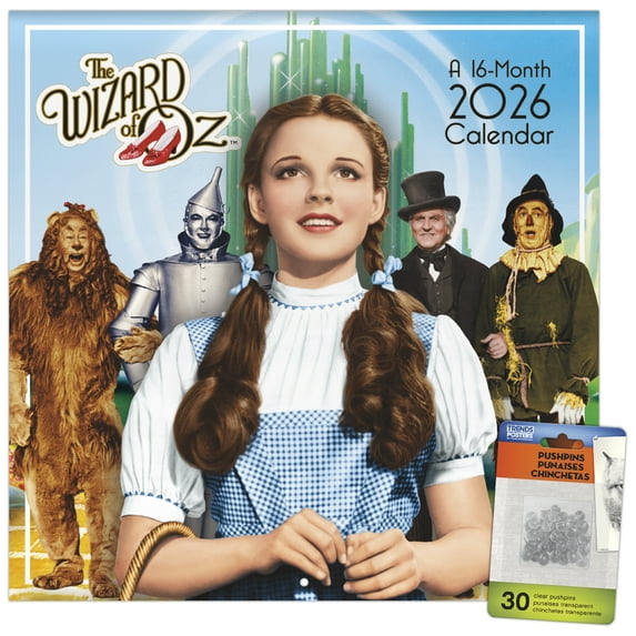 Trends International 2026 The Wizard of Oz Wall Calendar & Push Pins ...