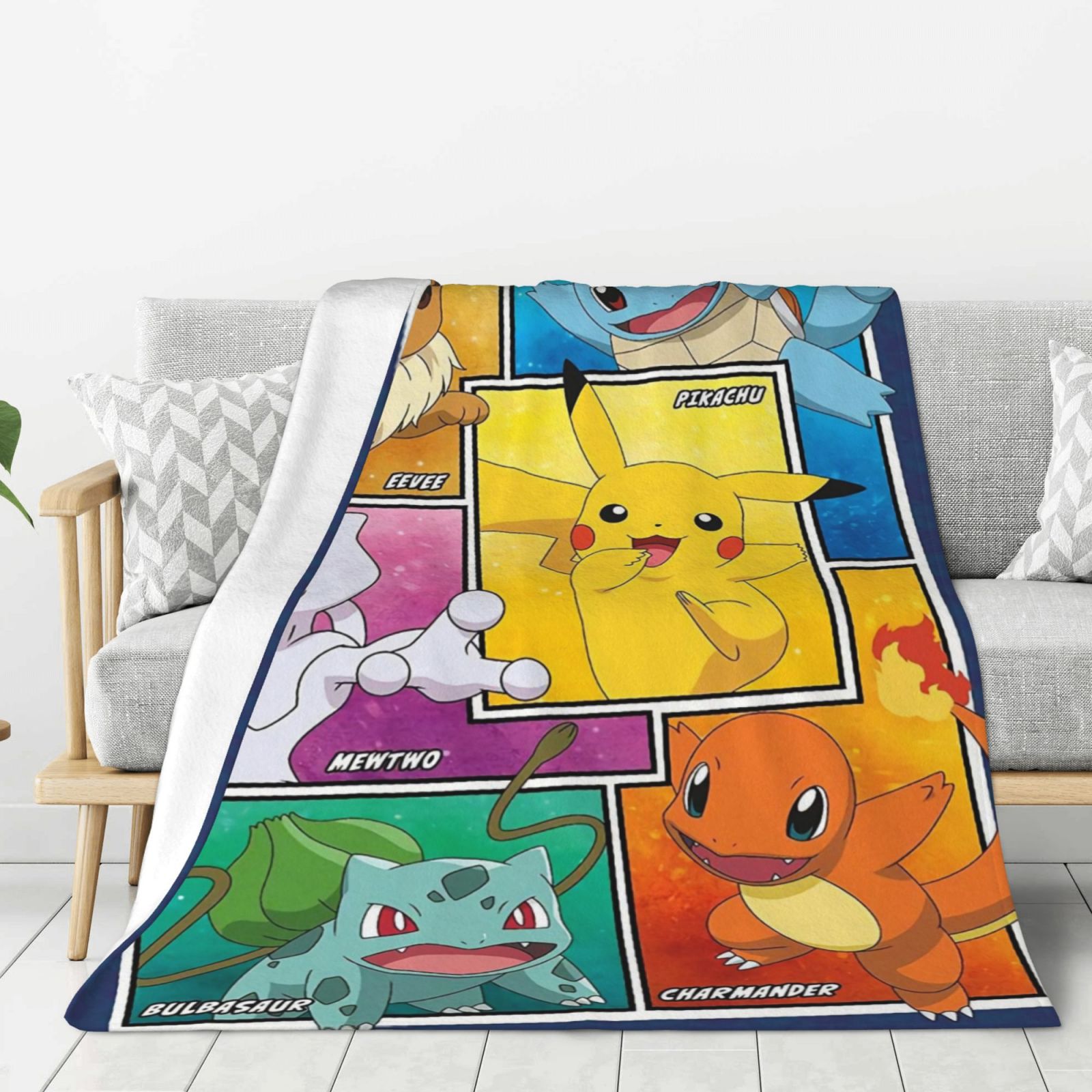 Trends International Pokemon -Eevee Charmander Squirtle Bulbasaur Blanket for Couch,Super Soft ...