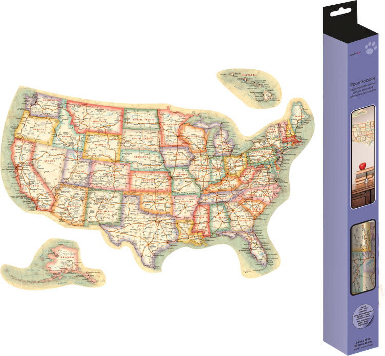 Trends International Traditional Map RoomScapes Poster Decal - 18" x 24 ...