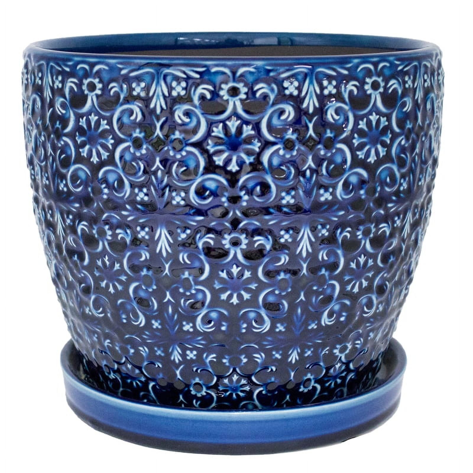 Trendspot Mediterranean 12" Round Blue Ceramic Planter - Walmart.com