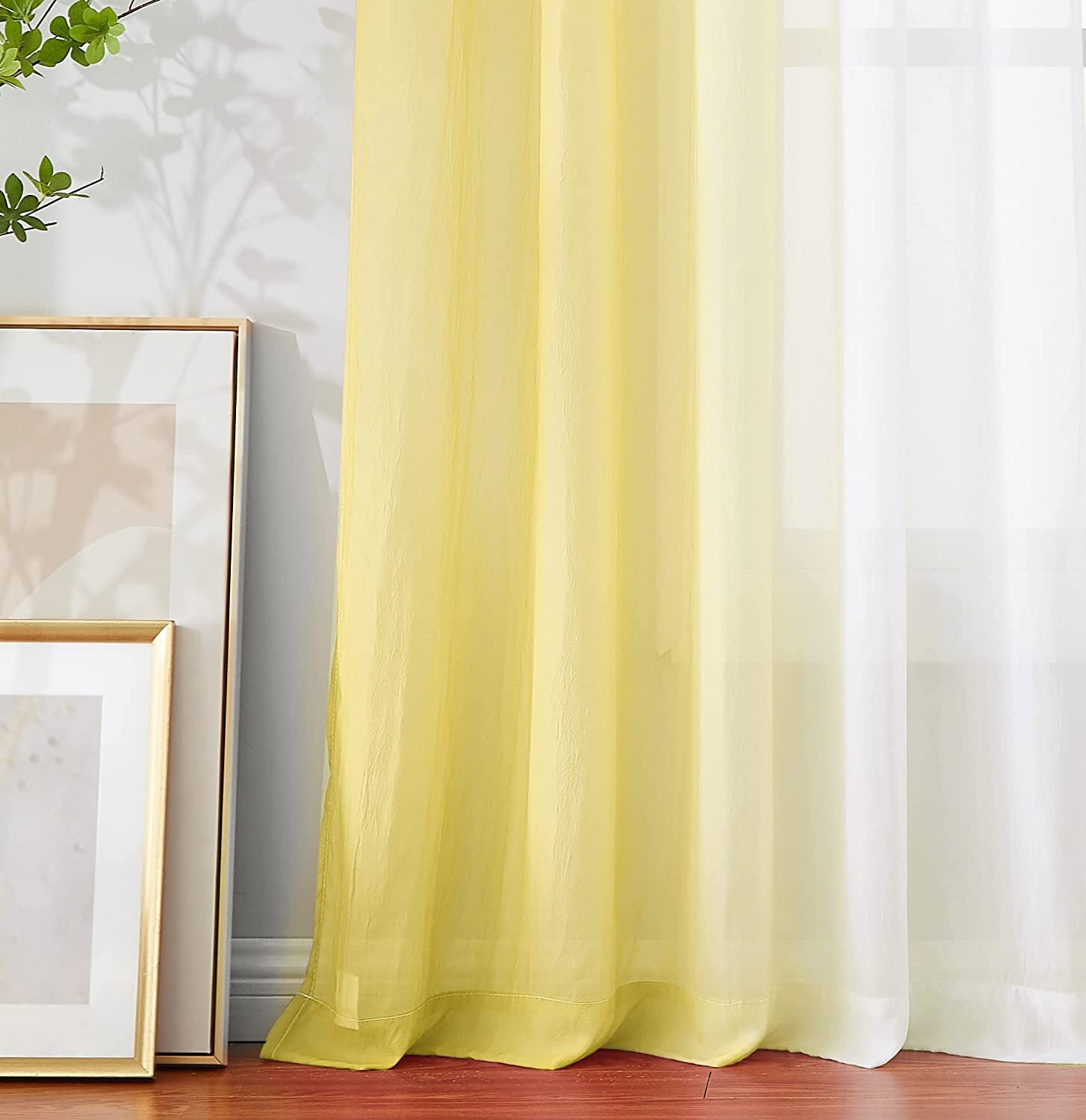 Trendupsoar Ombre Chiffon Sheer Yellow Window Curtain Panels 52"Wx65 ...
