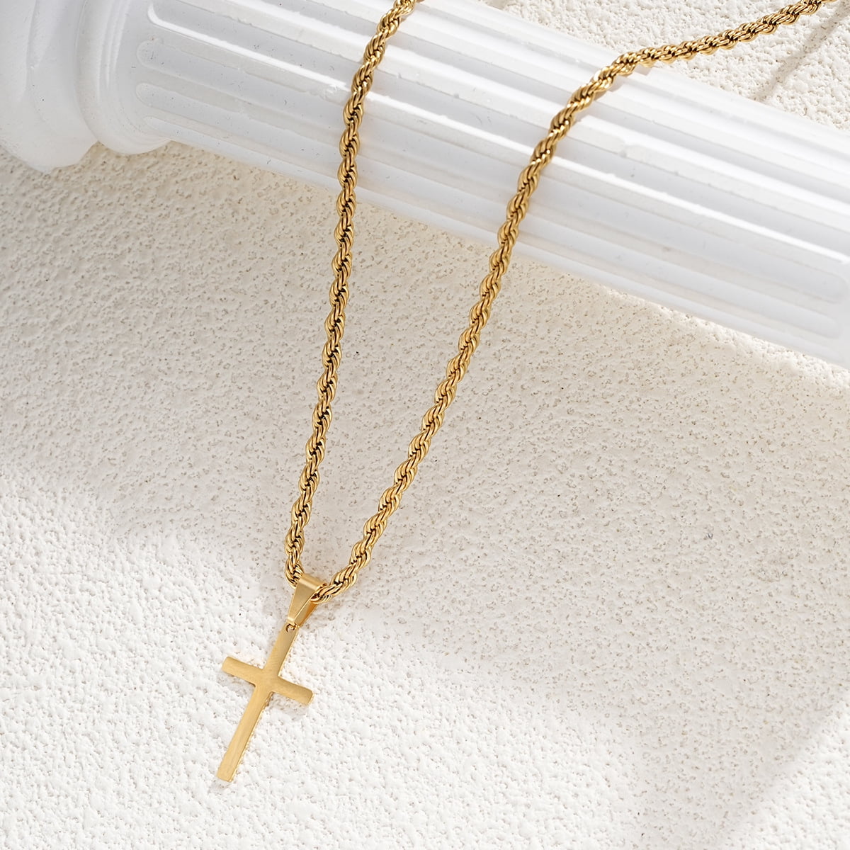 Trendy 14K Yellow Gold Cross Pendant Necklace for Men/Women Minimalist ...