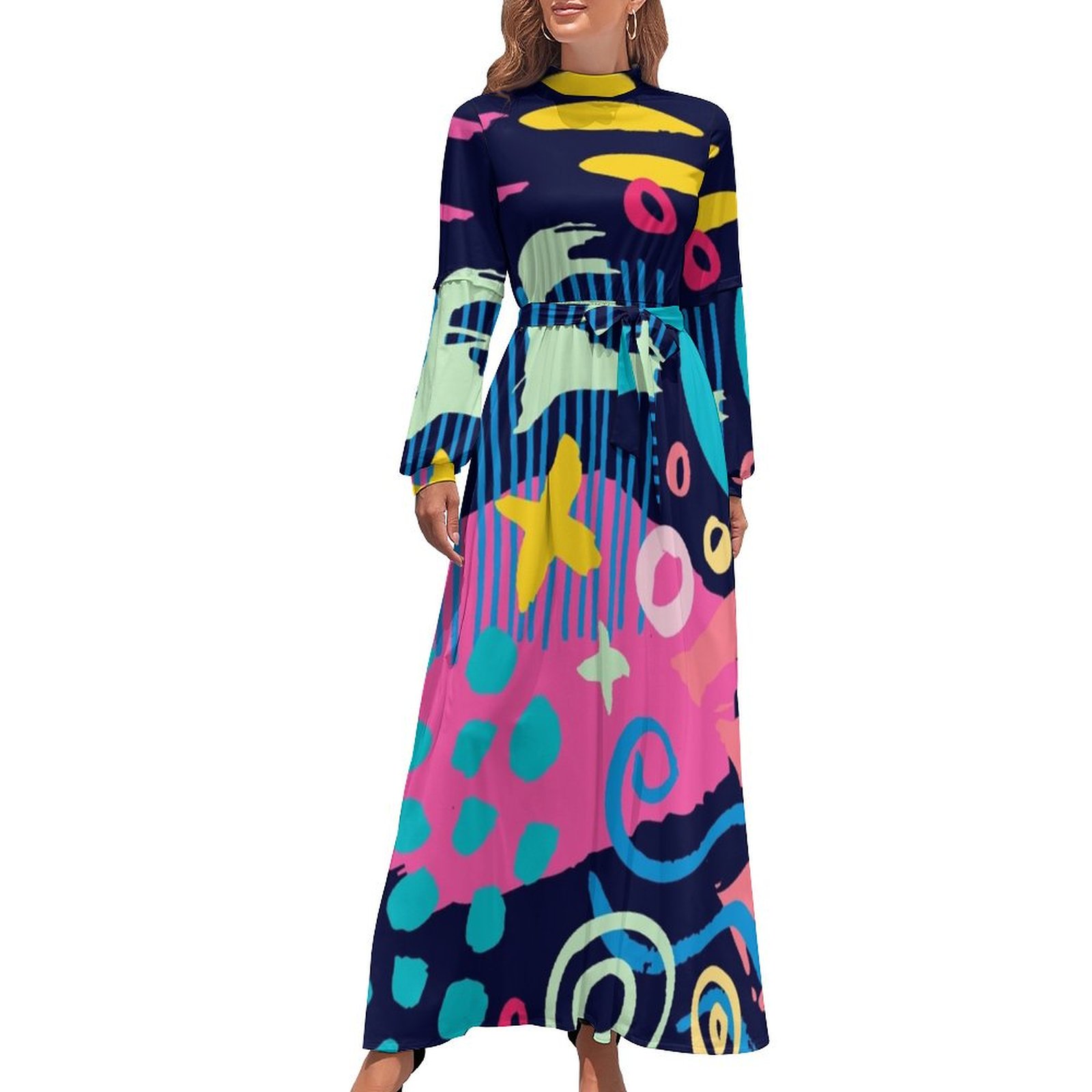 Trendy Abstract Art Pattern Long Dress evening dress women Clothing ...
