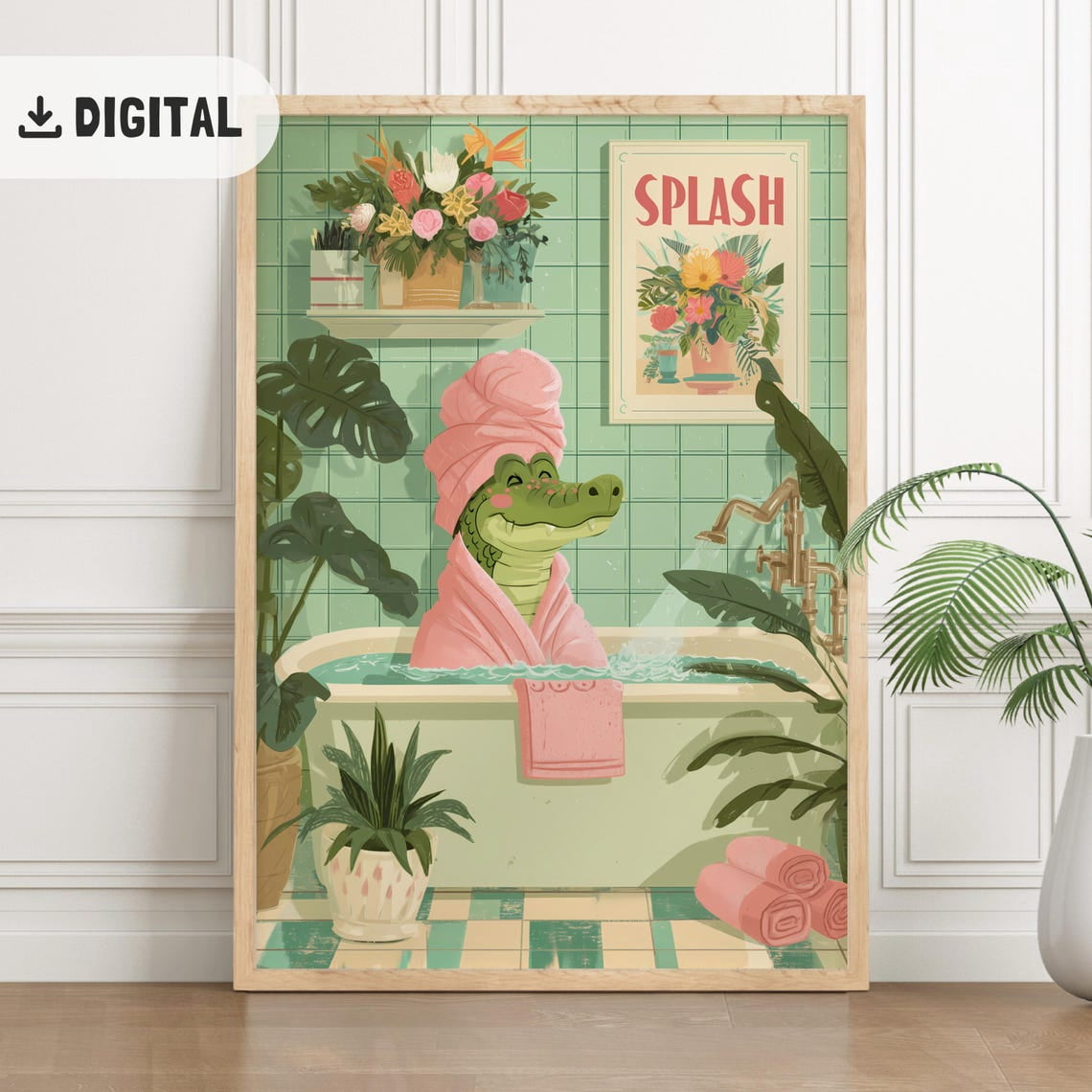 Trendy Alligator Bathroom Poster Gator Bathtub Decoration Poster Tet ...
