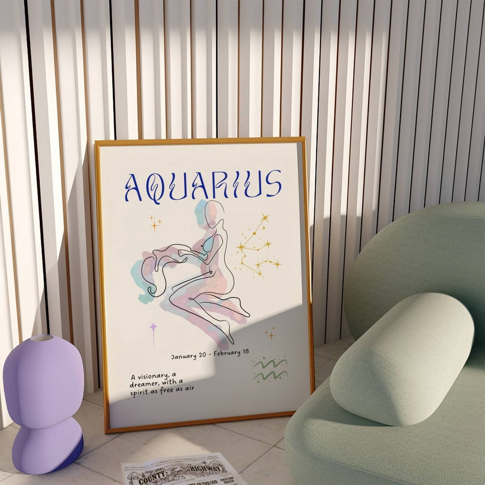 Trendy Aquarius Zodiac Sign Print, Star Sign Poster, Celestial ...