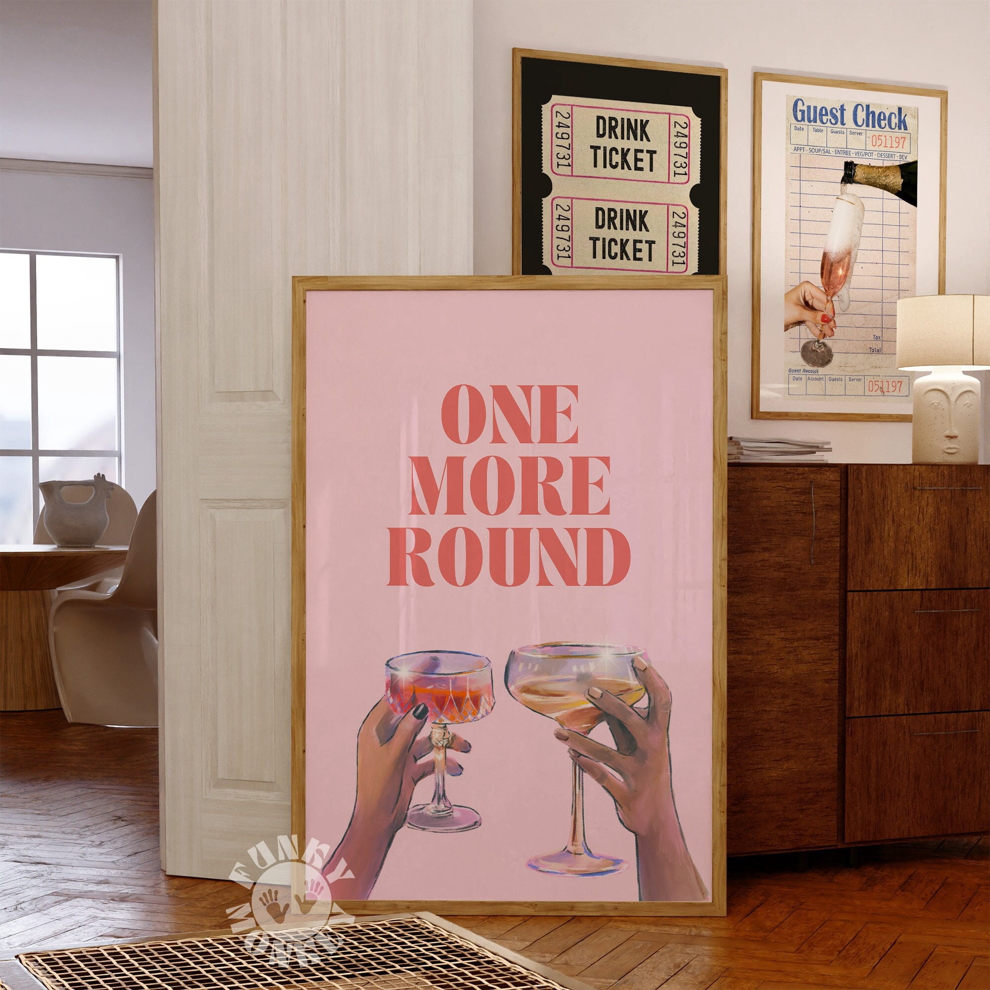 Trendy Bar Cart Print One More Round Cocktail Poster Trendy Wall ...