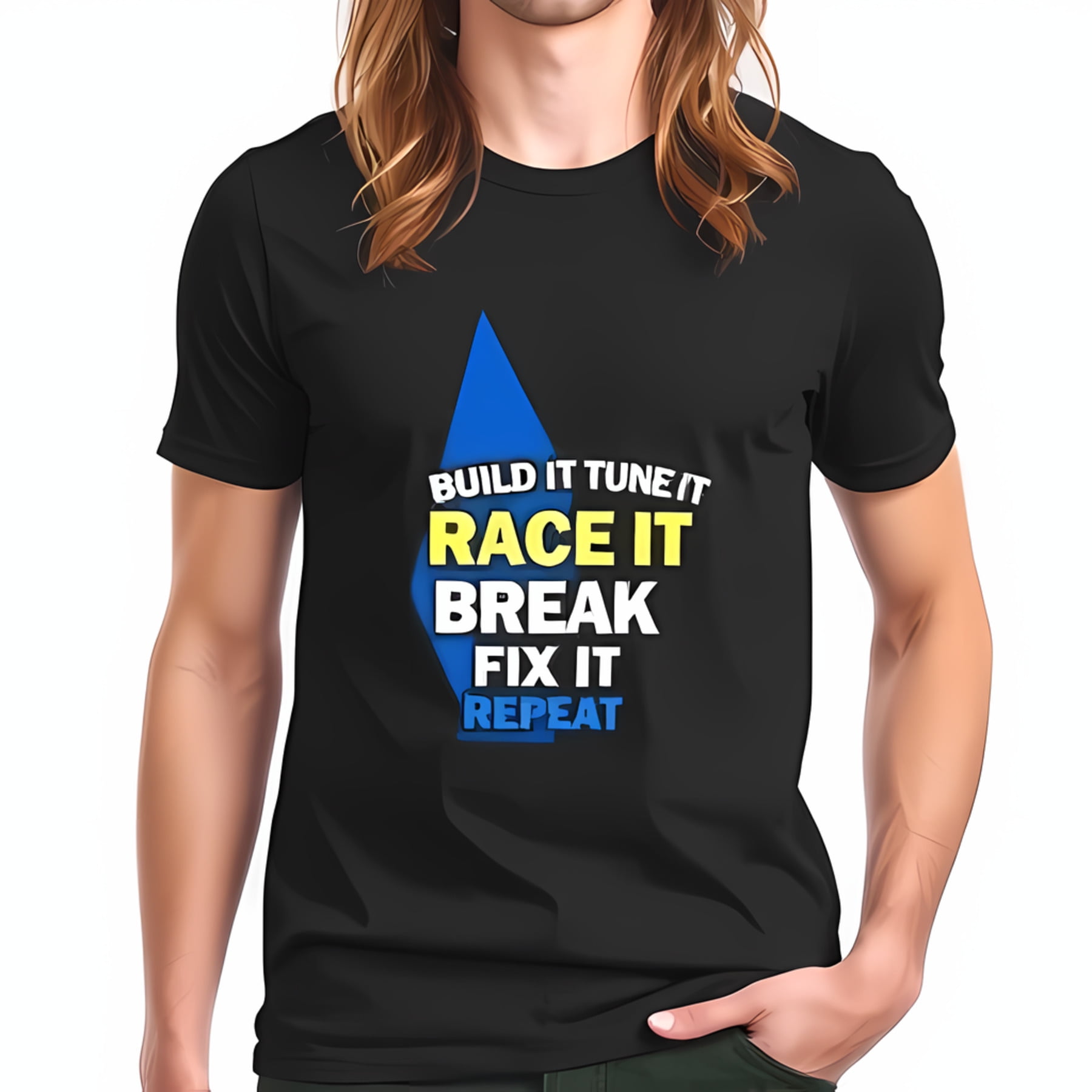 Trendy Black Cotton Short Sleeve T-Shirt with Bold Automotive Graphic ...