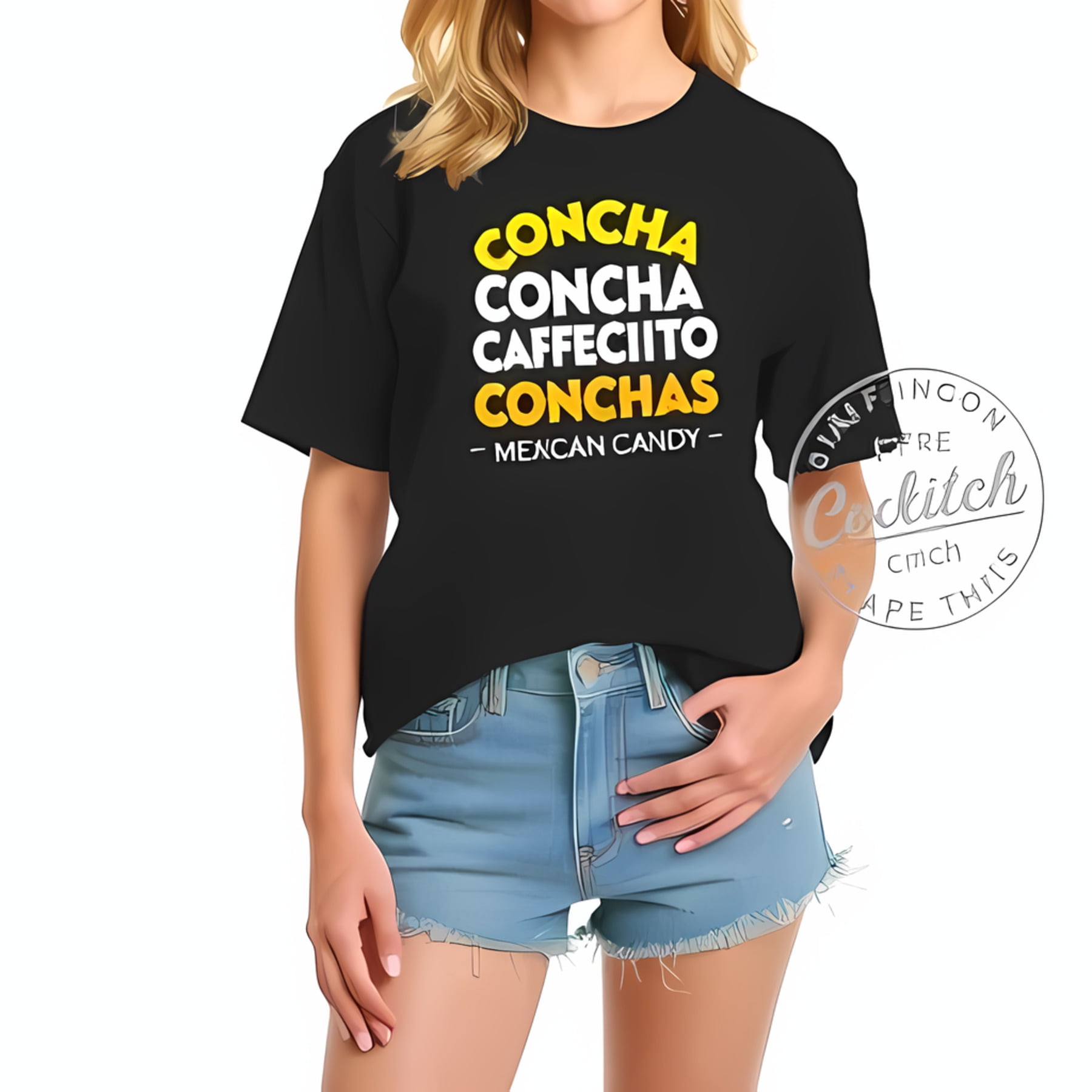 Trendy Black Cotton Short Sleeve T-Shirt with Bold " CONCHA CONCHA ...