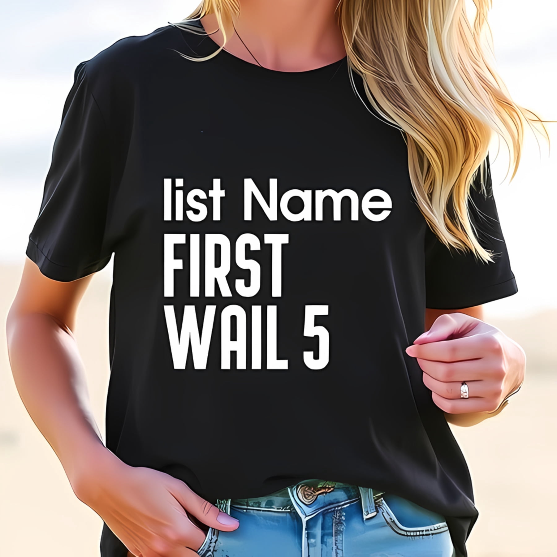 Trendy Black Cotton Short Sleeve T-Shirt with Bold 'list Name FIRST ...