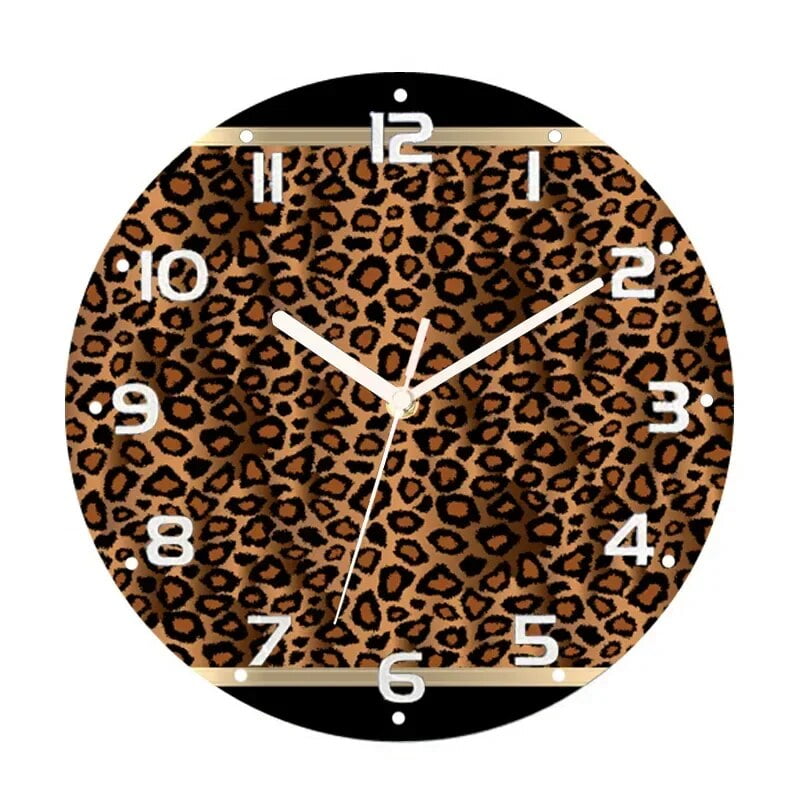 Trendy Black Red Leopard Zebra Animal Print Round Wall Clock for Living ...