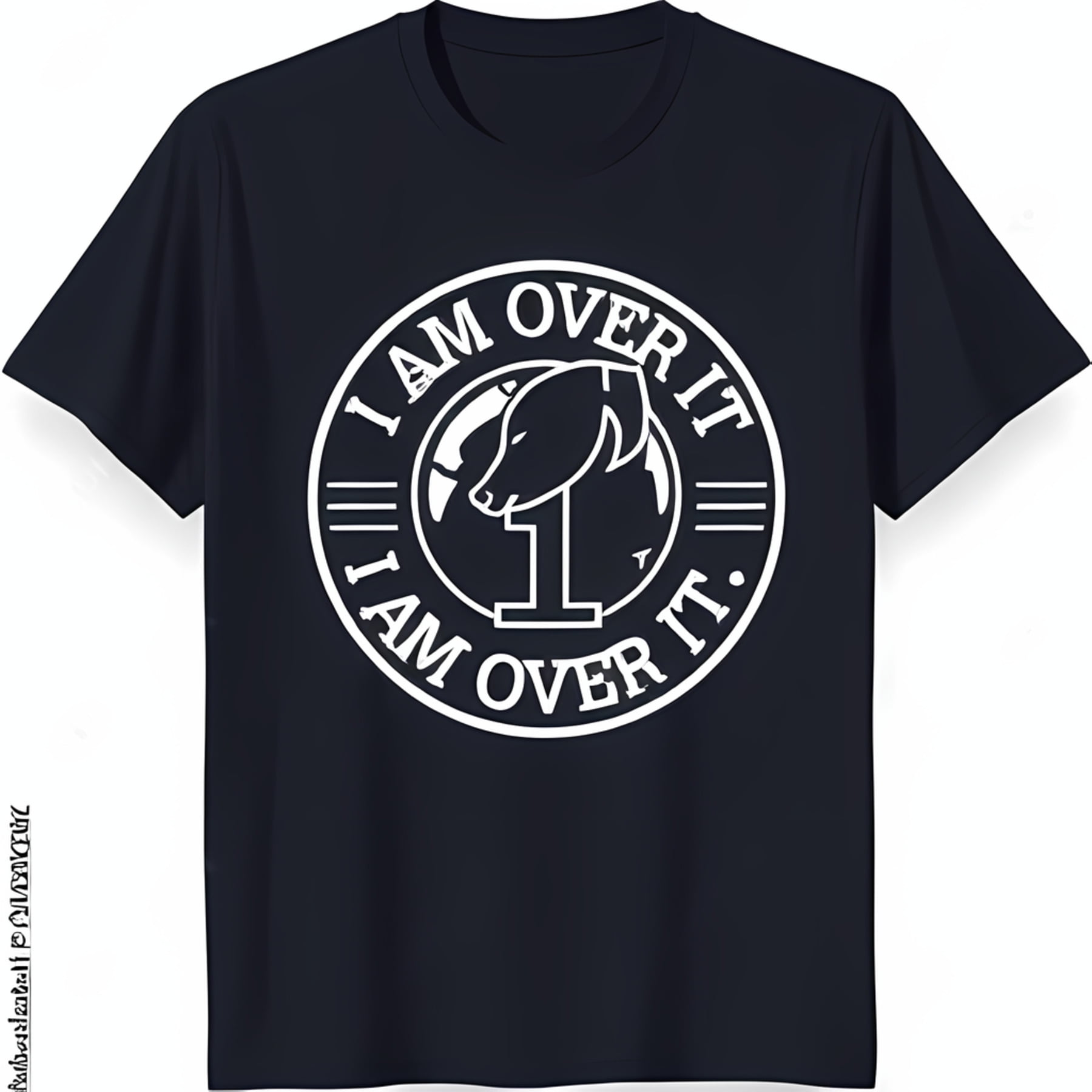 Trendy Black T-Shirt with Bold 'I Am Over It' Graphic & Centered Number ...