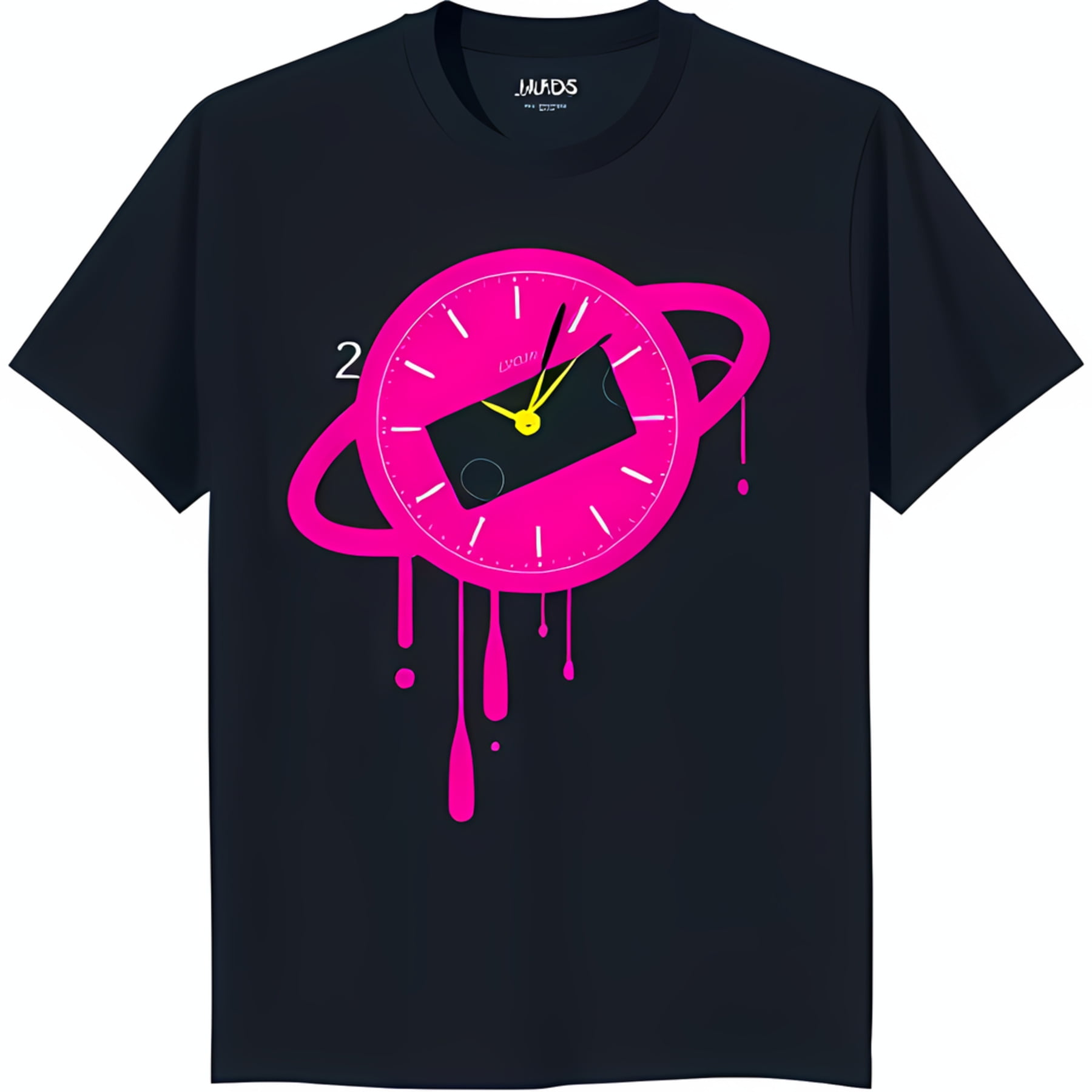 Trendy Black T-Shirt with Pink Clock Graphic & Dripping Design JA FD'S ...