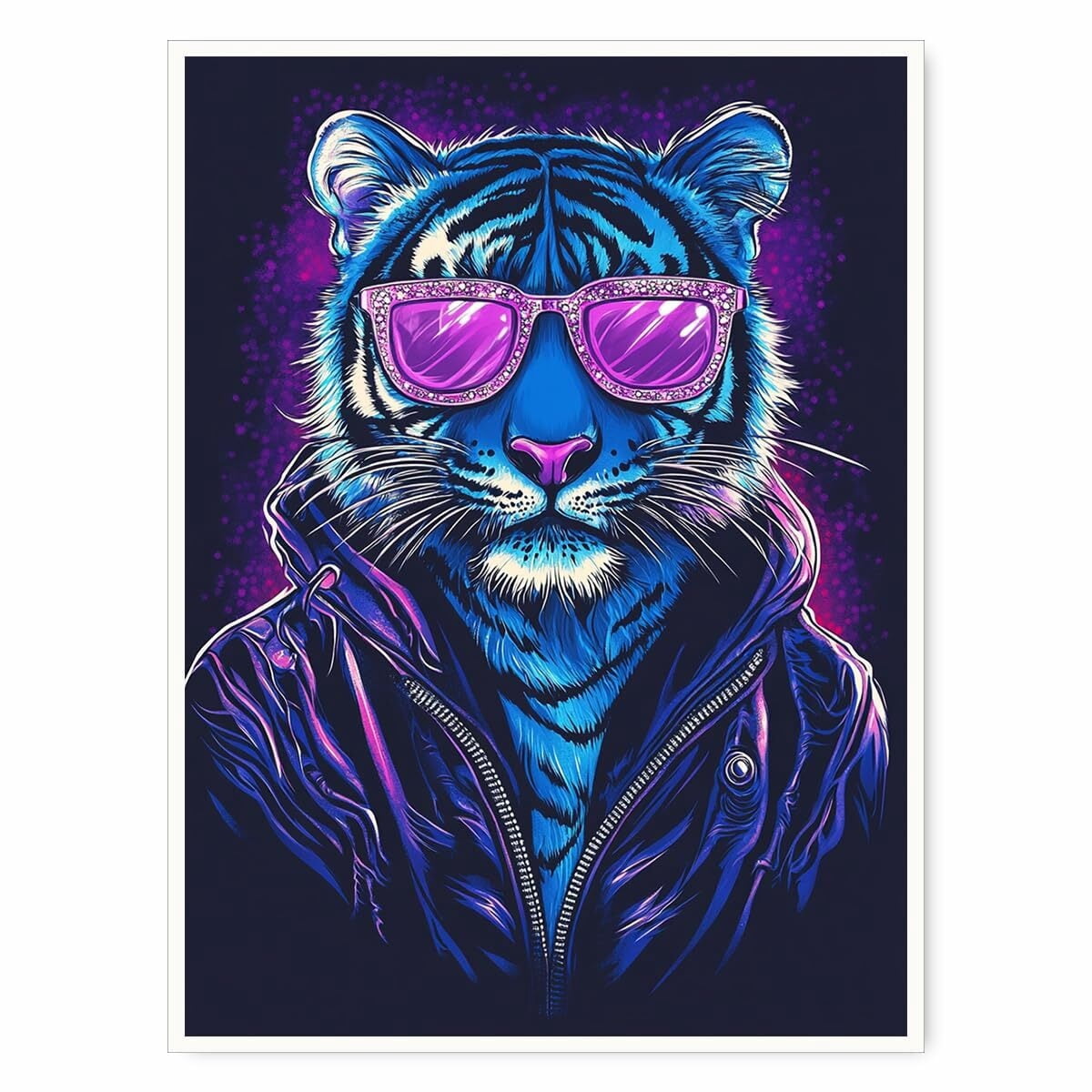 Trendy Blue Tiger Wall Art Cool Anthropomorphic Animal in Pink ...
