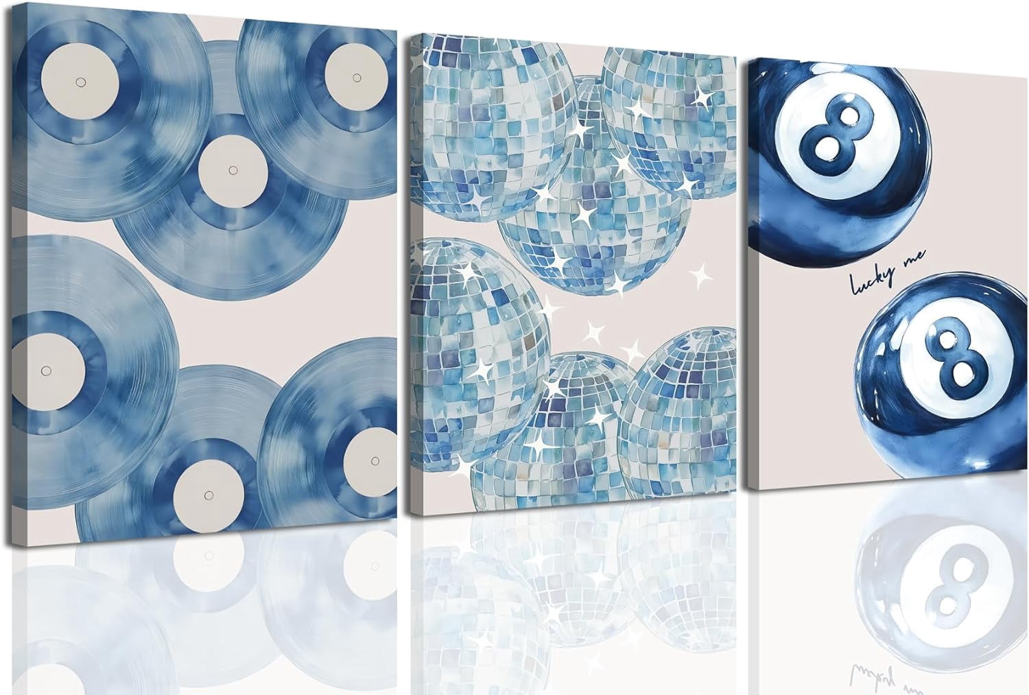 Trendy Blue Wall Art Set of 3, Preppy Navy Blue Wall Decor, Coquette ...