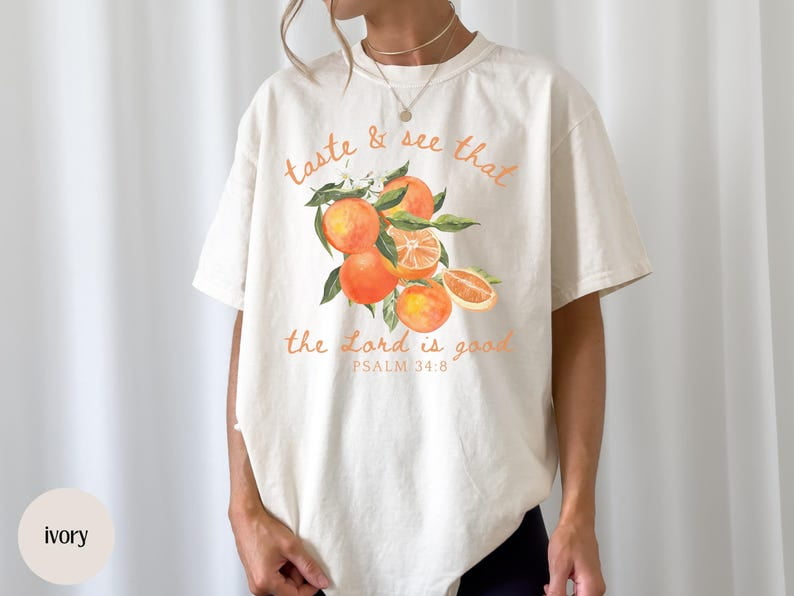 Trendy Christian Orange Fruit Tshirt, Bible Verse Shirt, Preppy Oversized Beach Tee, Trendy ...