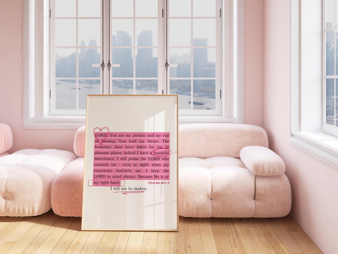 Trendy Christian Wall Art Minimalist Scripture Print, Pink Bible Verse ...