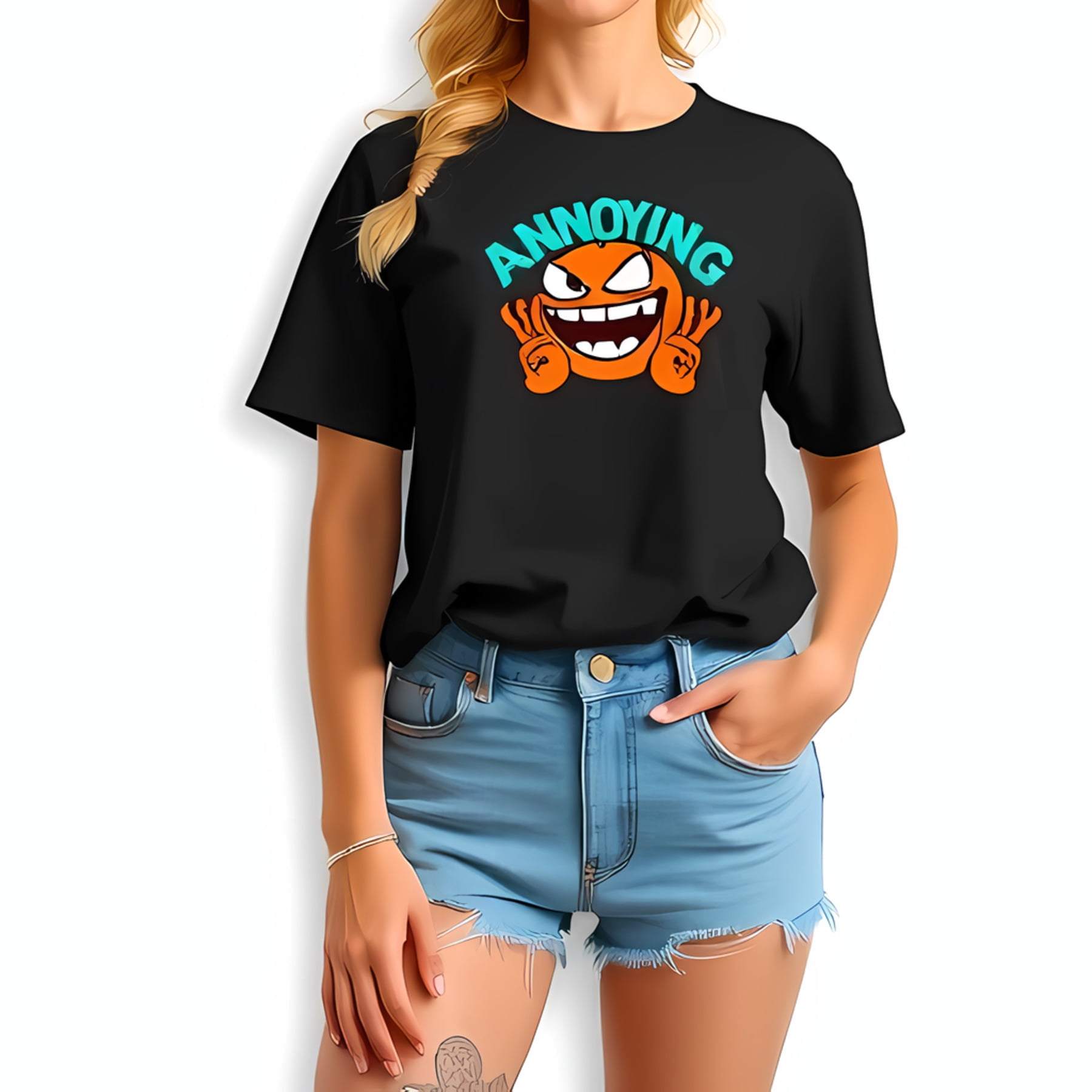Trendy Cotton Short Sleeve T-Shirt with 'ANNOYING' in & Cartoon ...