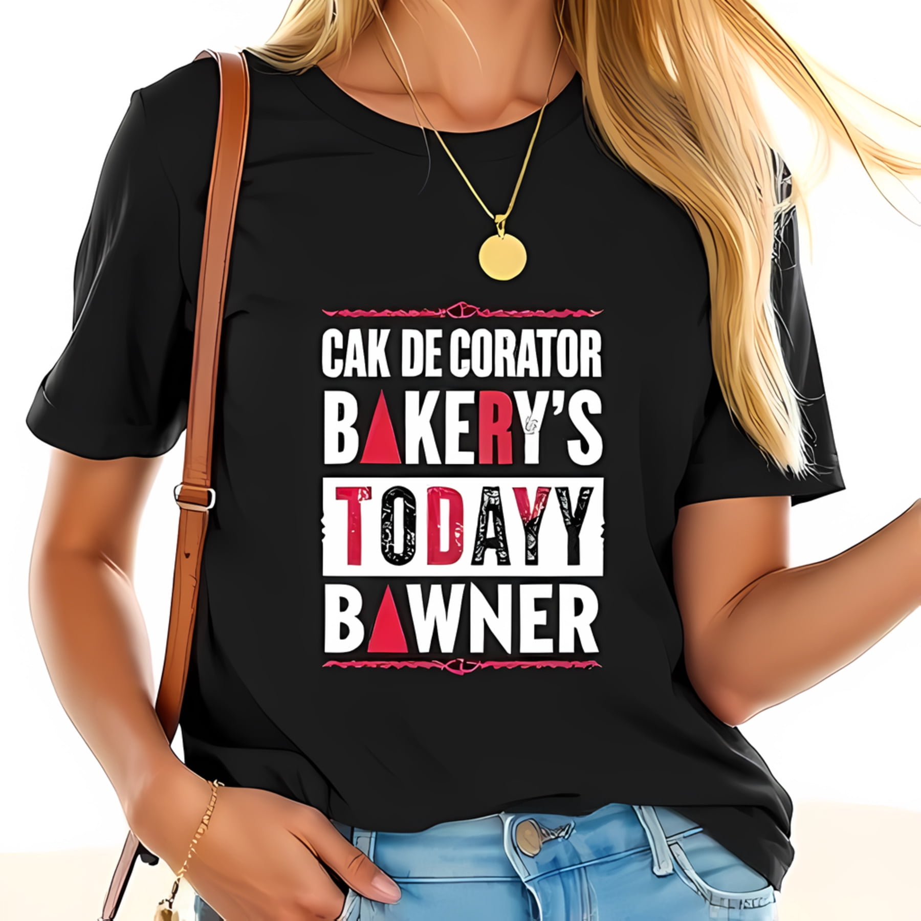 Trendy Cotton Short Sleeve T-Shirt with " BAKERY'S TODAY " Graphic in ...