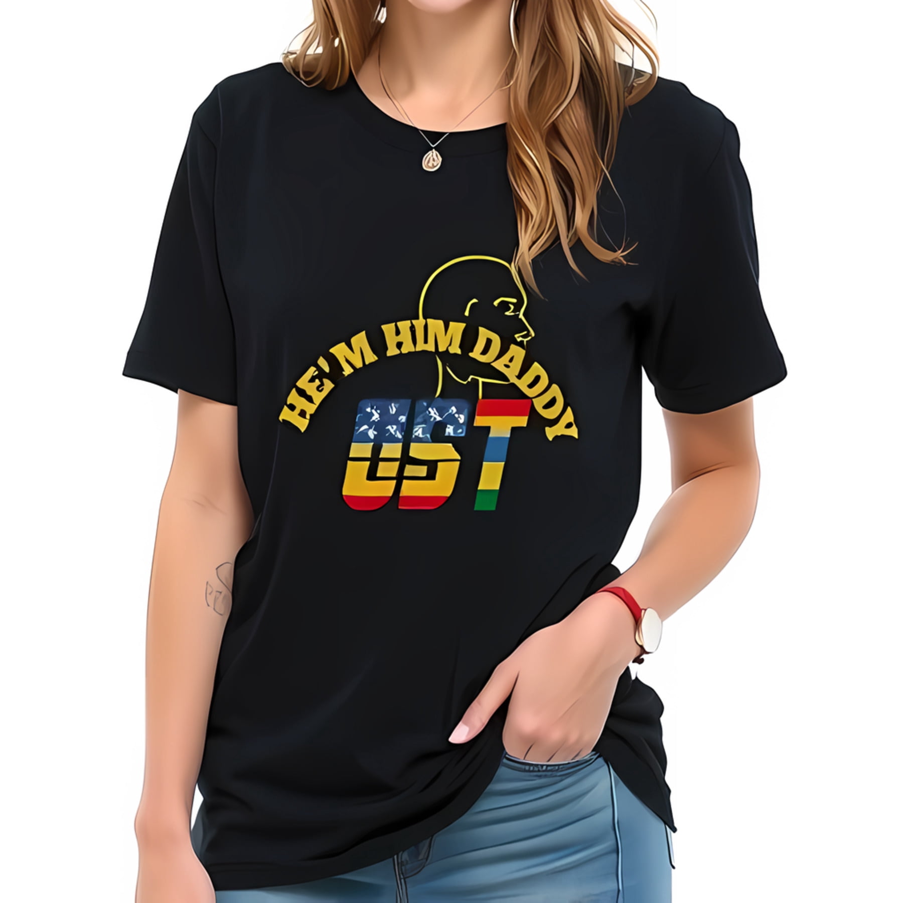 Trendy Cotton Short Sleeve T-Shirt with Bold " HE’S HIM DADDY " Slogan ...