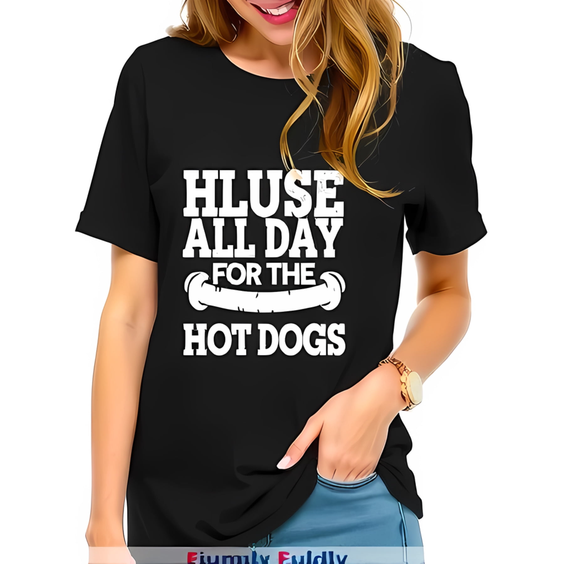 Trendy Cotton Short Sleeve T-Shirt with Playful 'HLUSE ALL DAY FOR THE ...