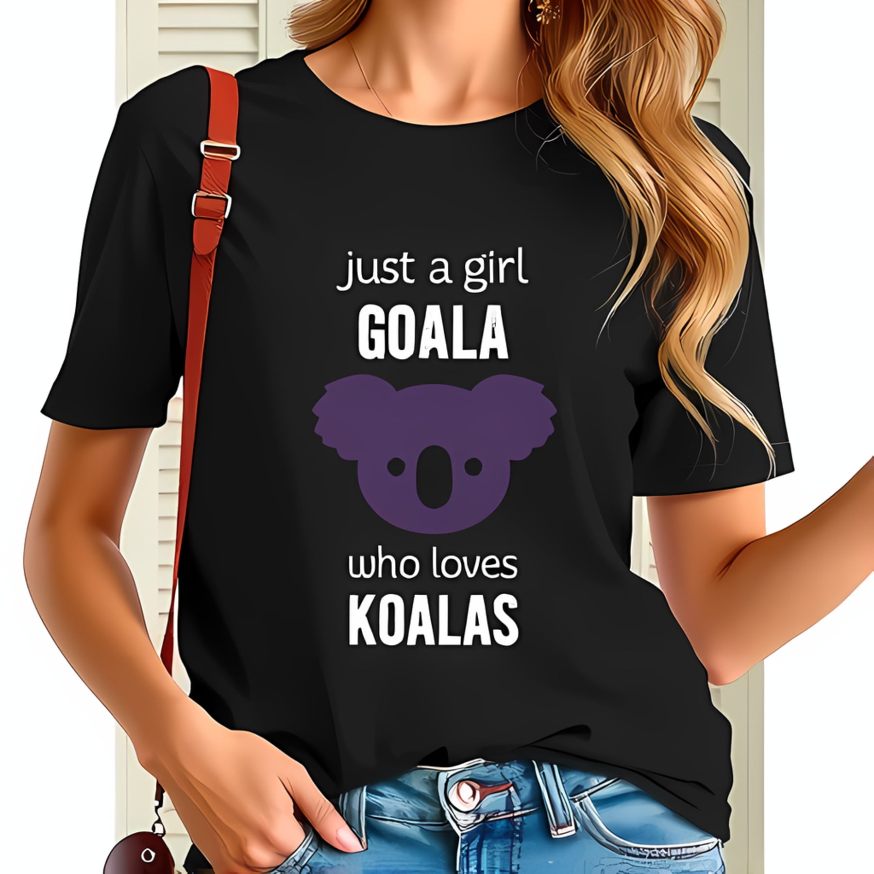 Trendy Cotton Short Sleeve T-Shirt with Purple Bear & Fun " Just a girl ...