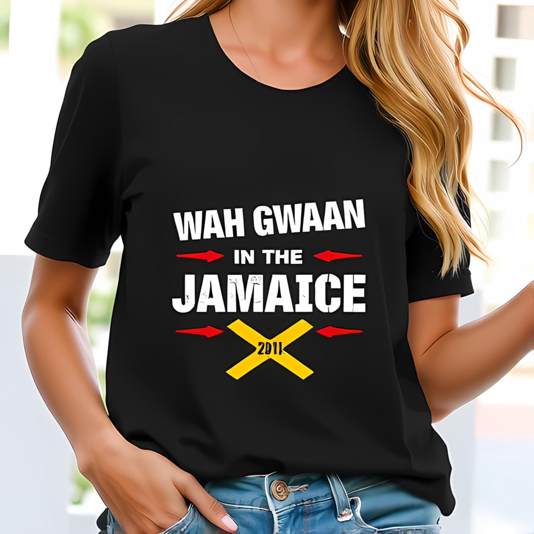 Trendy Cotton Short Sleeve T-Shirt with " WAH GWAAN IN THE JAMAICE ...
