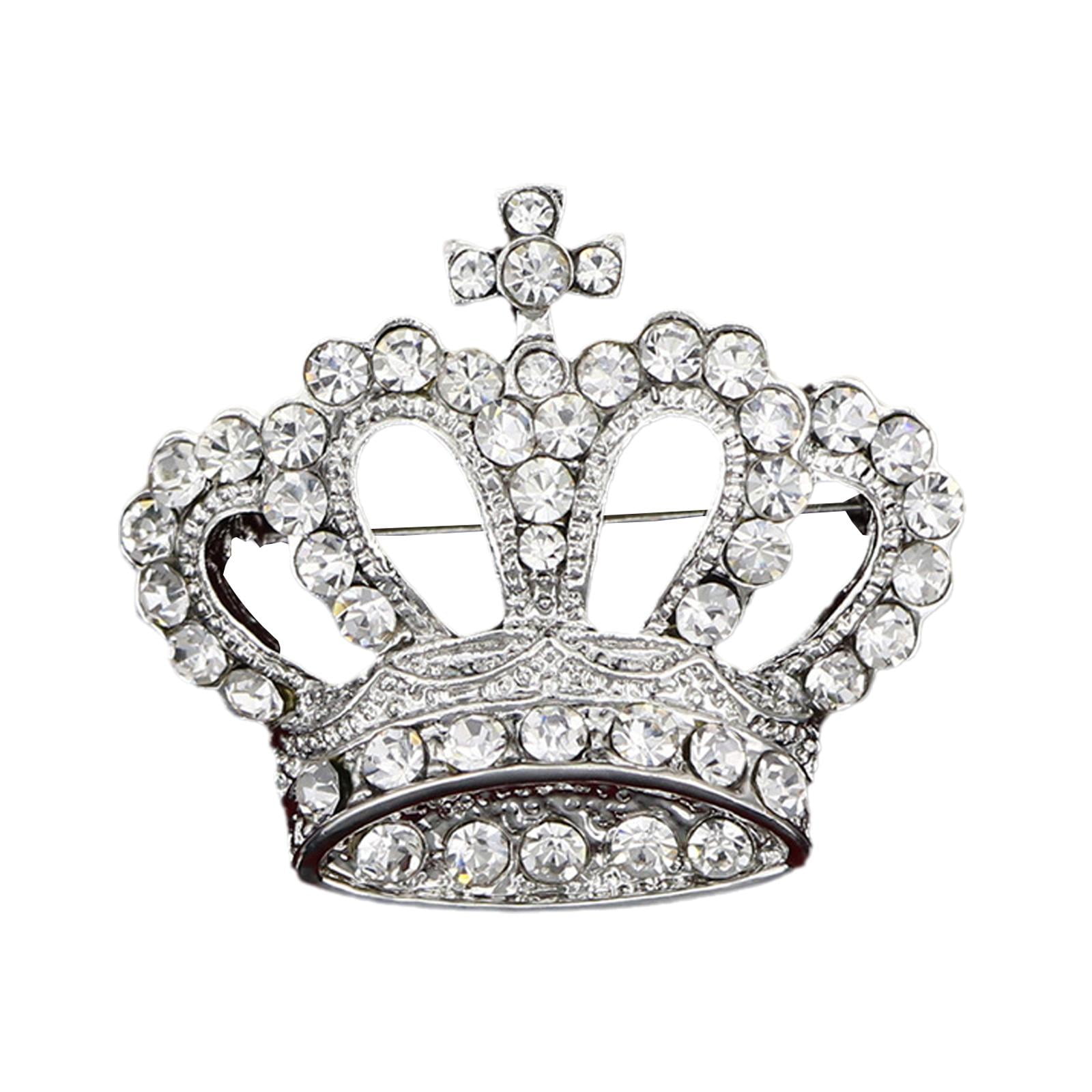 Trendy Couple Rhinestone Crown Brooch For Women Gold Silver Pin ...