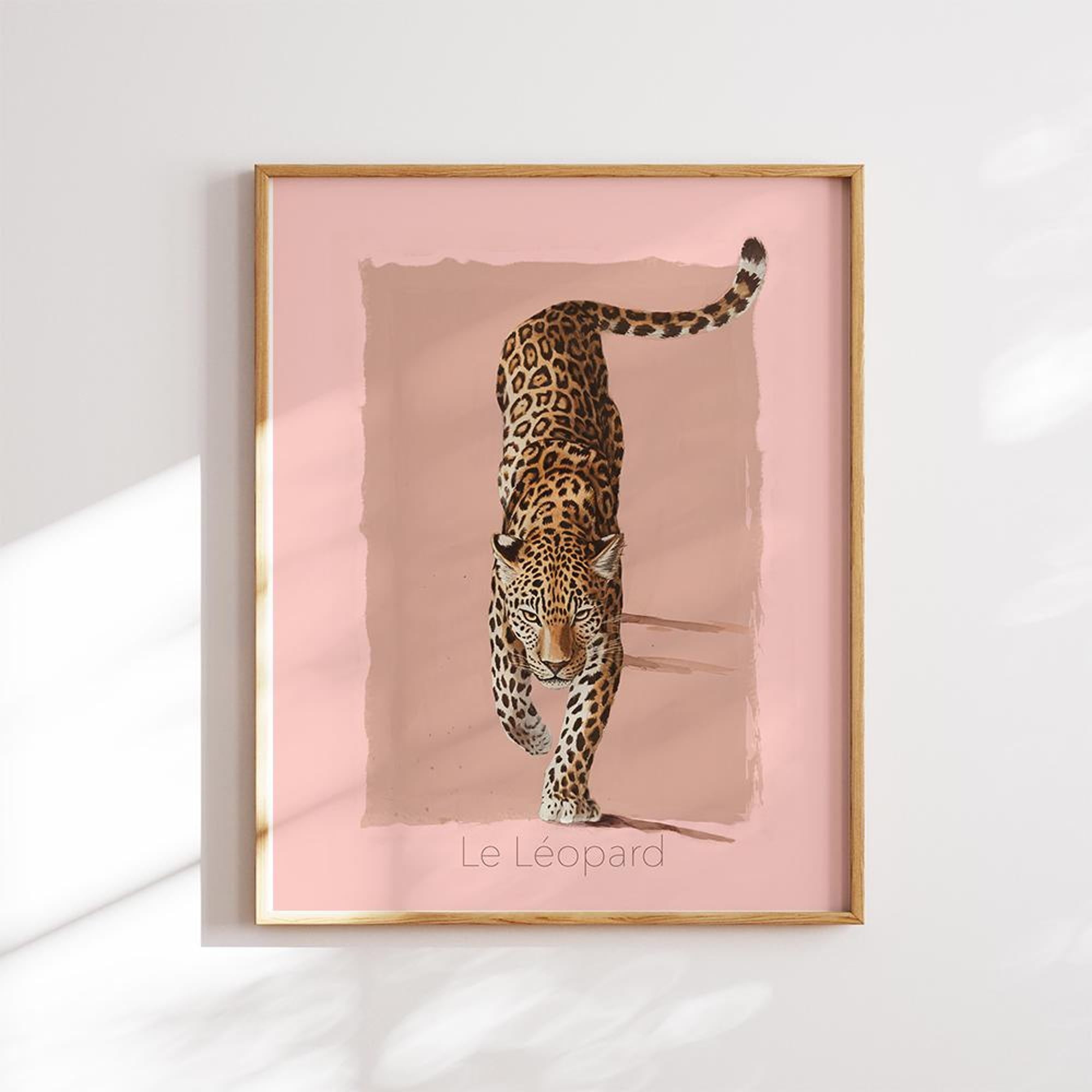 Trendy Cream Pink Leopard Print Watercolour Poster Wall Art Subtle Bar ...