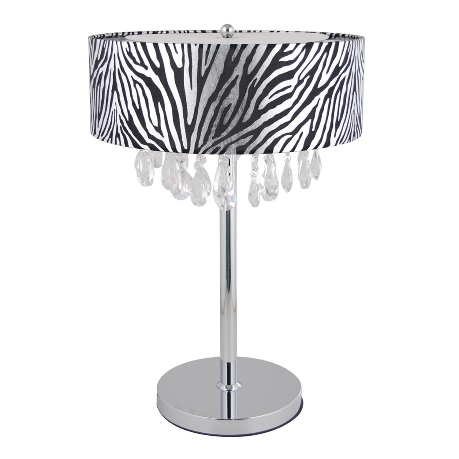 Trendy Crystal and Chrome Table Lamp with Drum Shade-Shade Color:Zebra ...