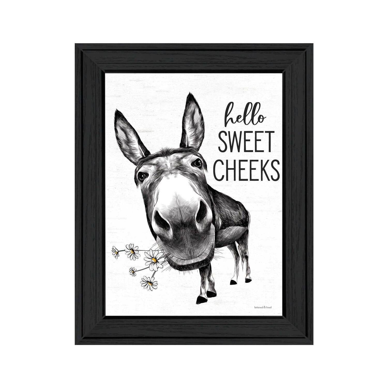 Trendy Decor 4U "Hello Sweet Cheeks Donkey" Framed Wall Art-Color:Black,Style:FrameType1 ...