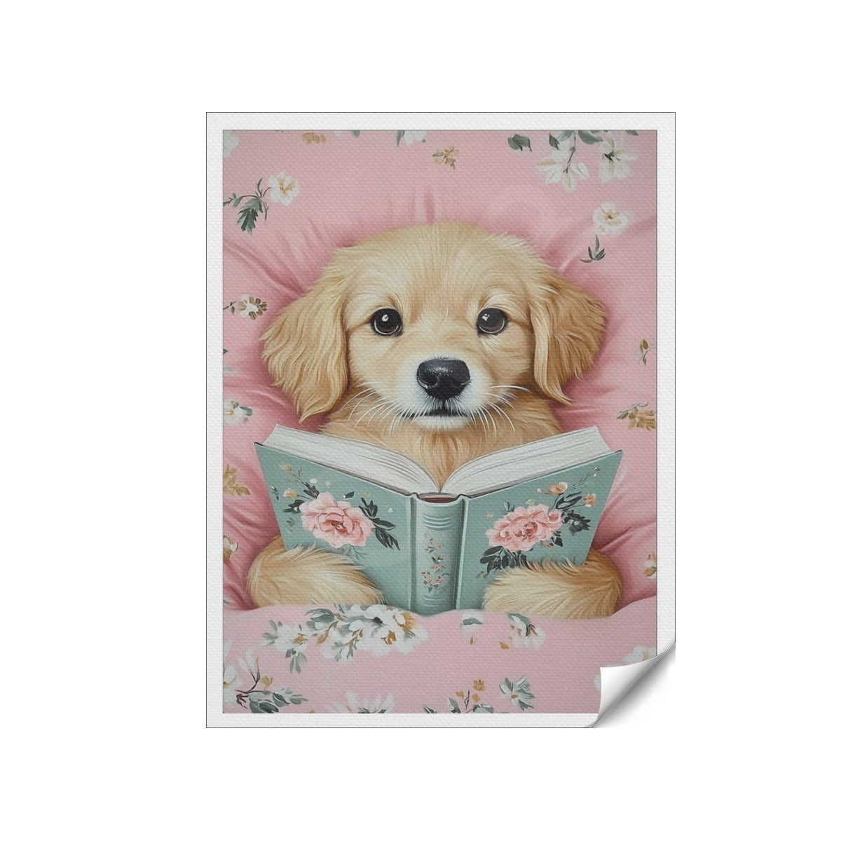 Trendy Dog Reading In Bed Canvas Wall Art Cute Funny Golden Retriever ...