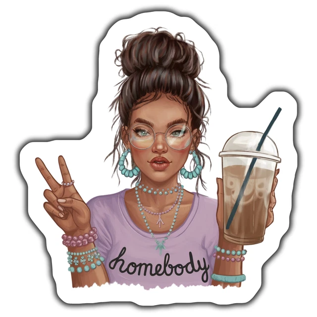 Trendy Girl With Iced Coffee Sticker, Cute Homebody Sticker For Laptop ...