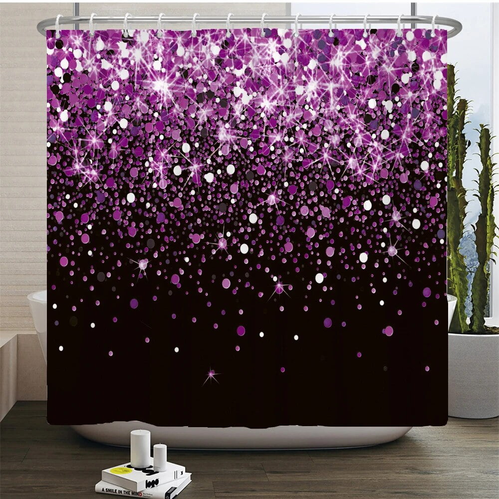Trendy Gold Glitter Stars Sparkles Shower Curtains Shiny Decor For