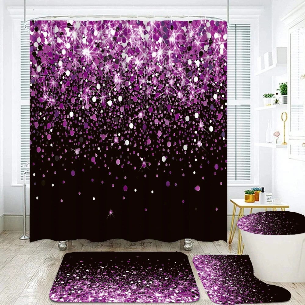 Trendy Gold Glitter Stars Sparkles Shower Curtains Shiny Decor For